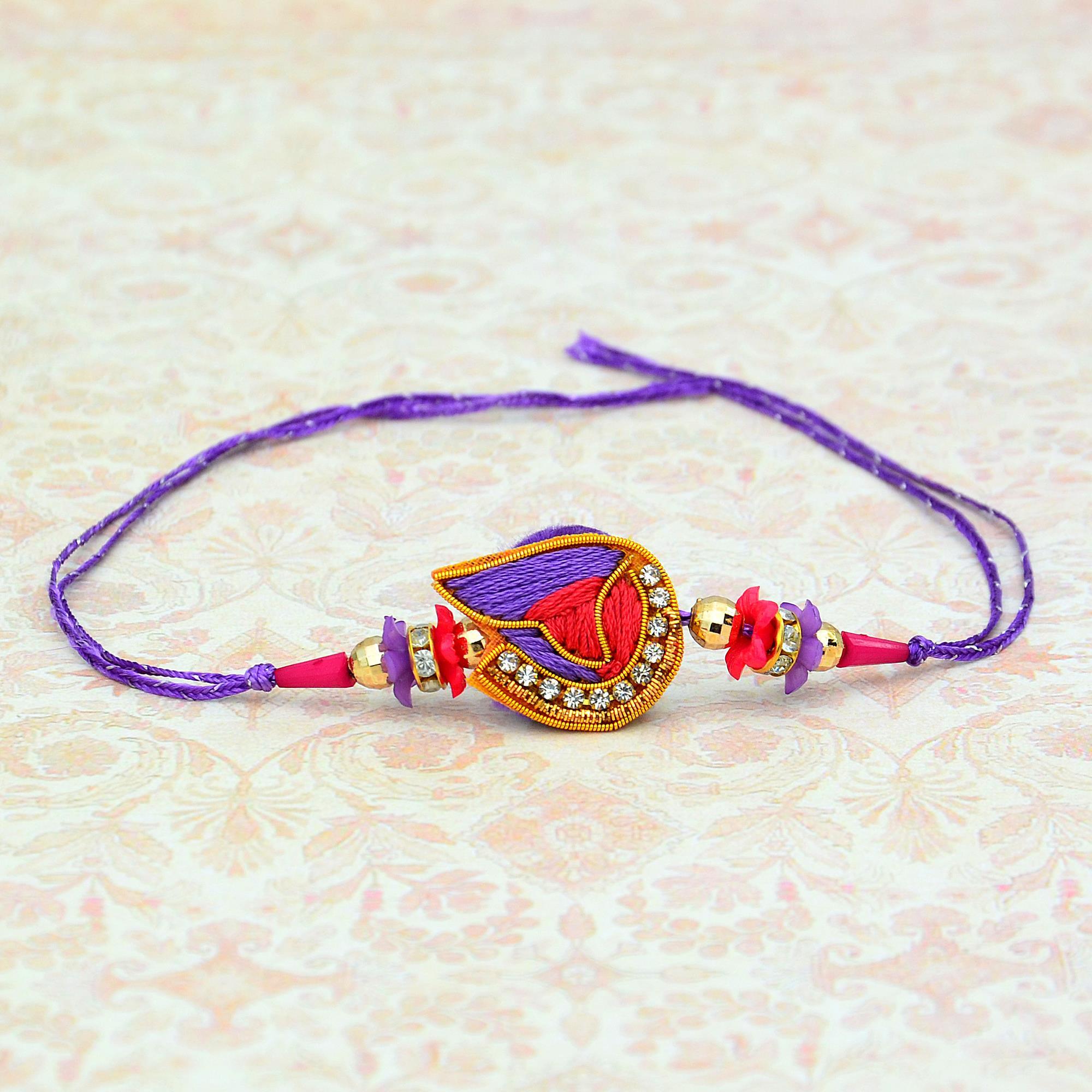 Purple and Red Zardosi Rakhi | Designer Rakhi