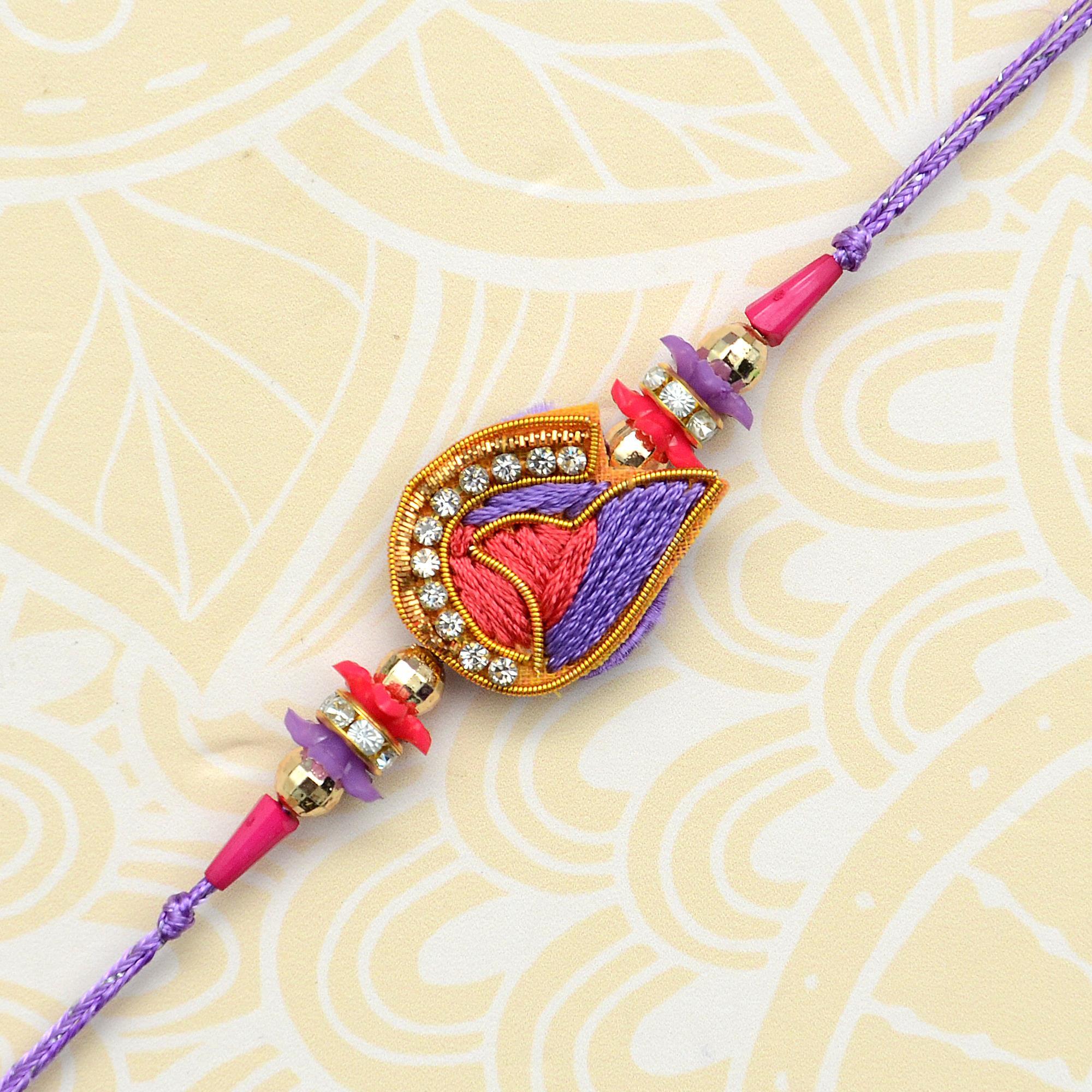 Purple and Red Zardosi Rakhi | Designer Rakhi