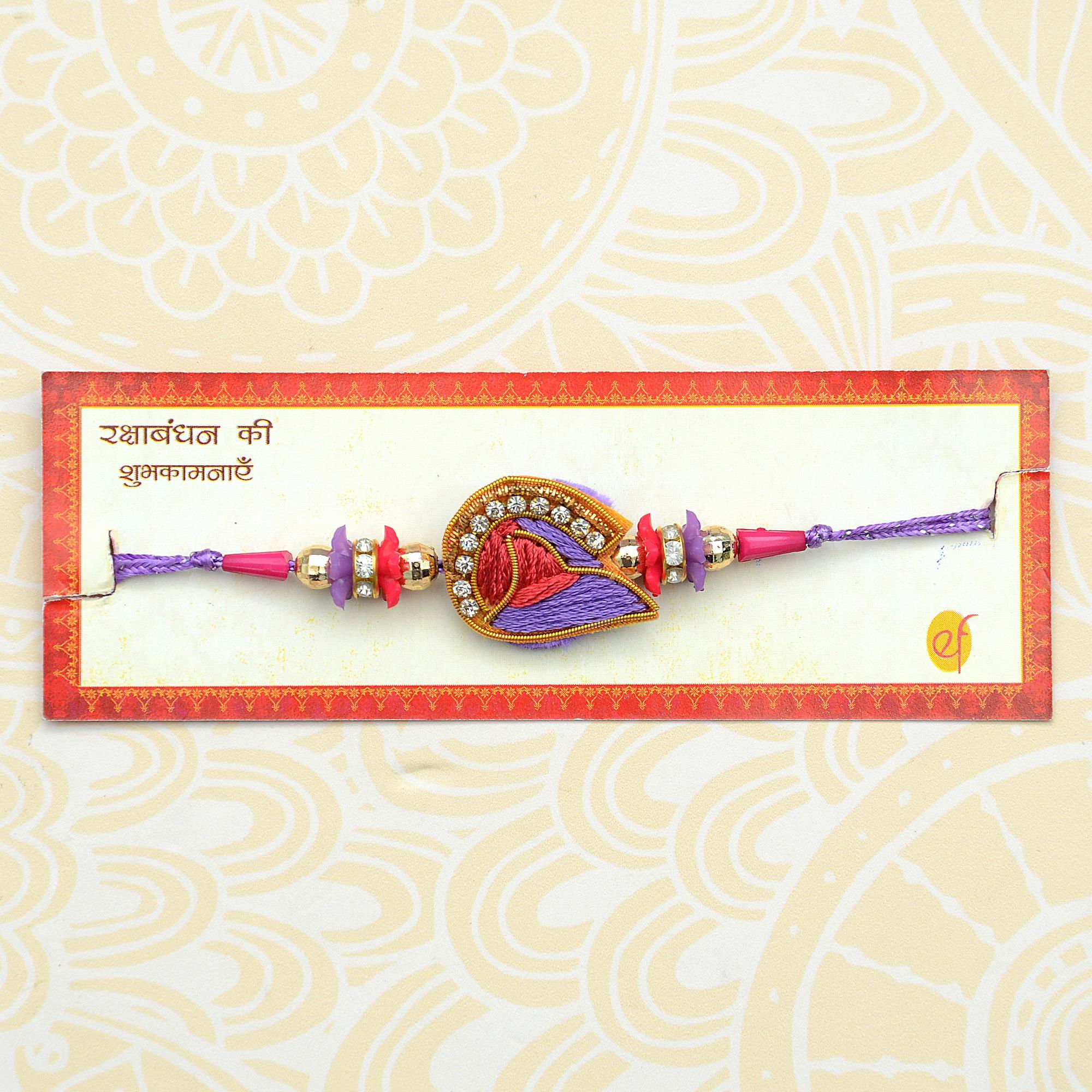 Purple and Red Zardosi Rakhi | Designer Rakhi