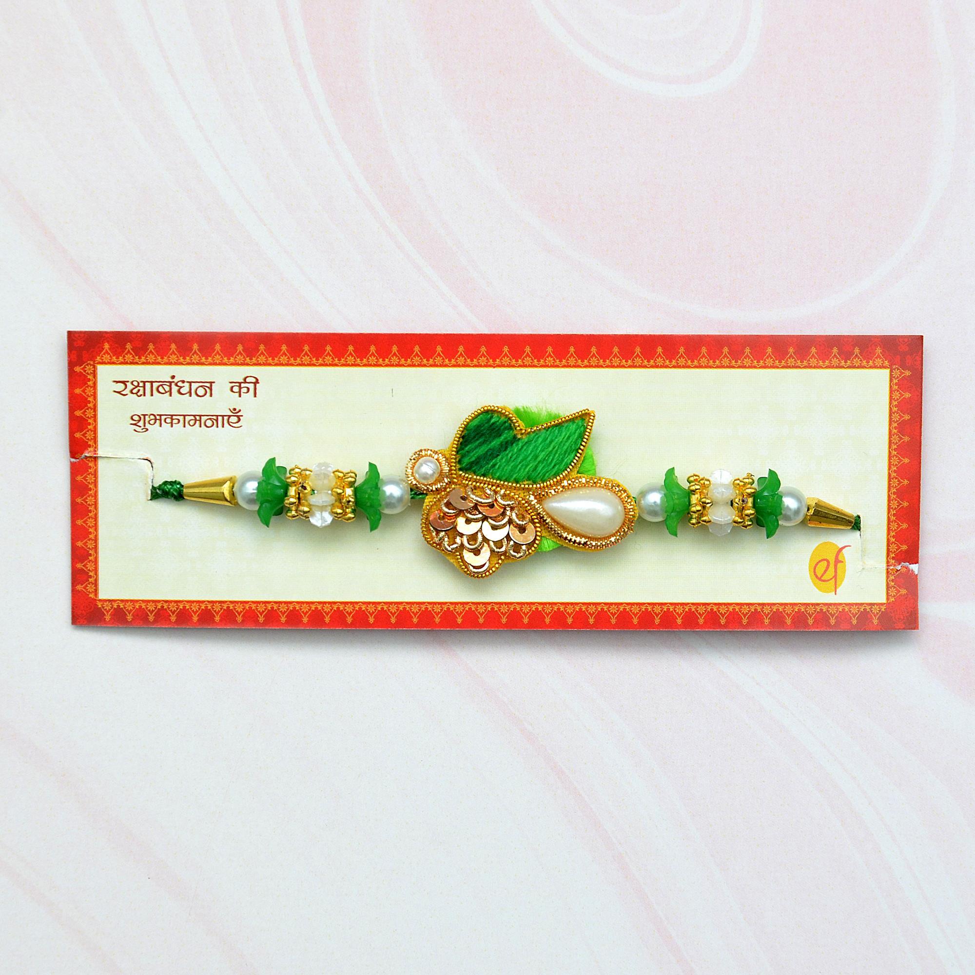 Golden and Green Zardosi Rakhi | Designer Rakhi