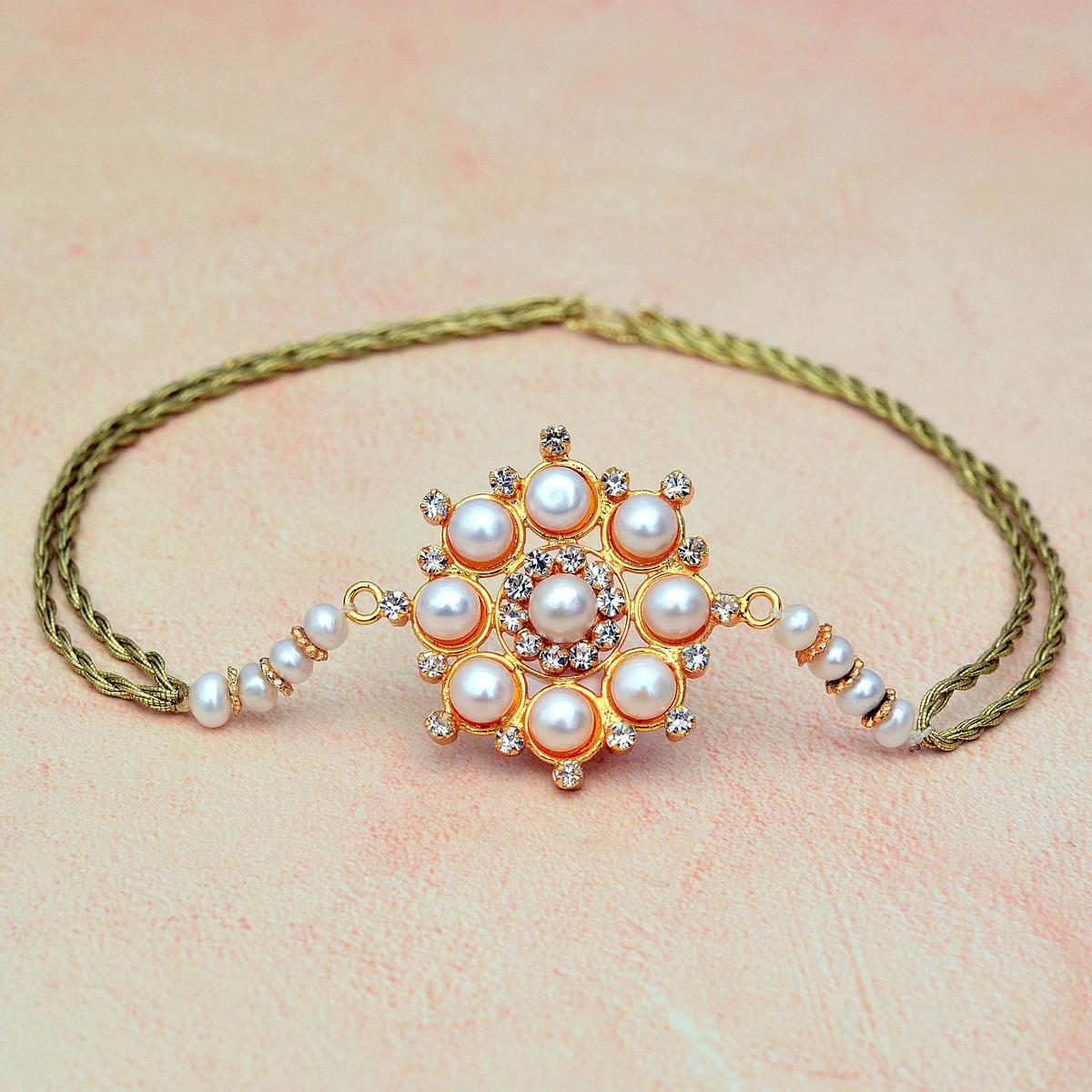 Designer Real Pearl Flower Rakhi | Designer Rakhi