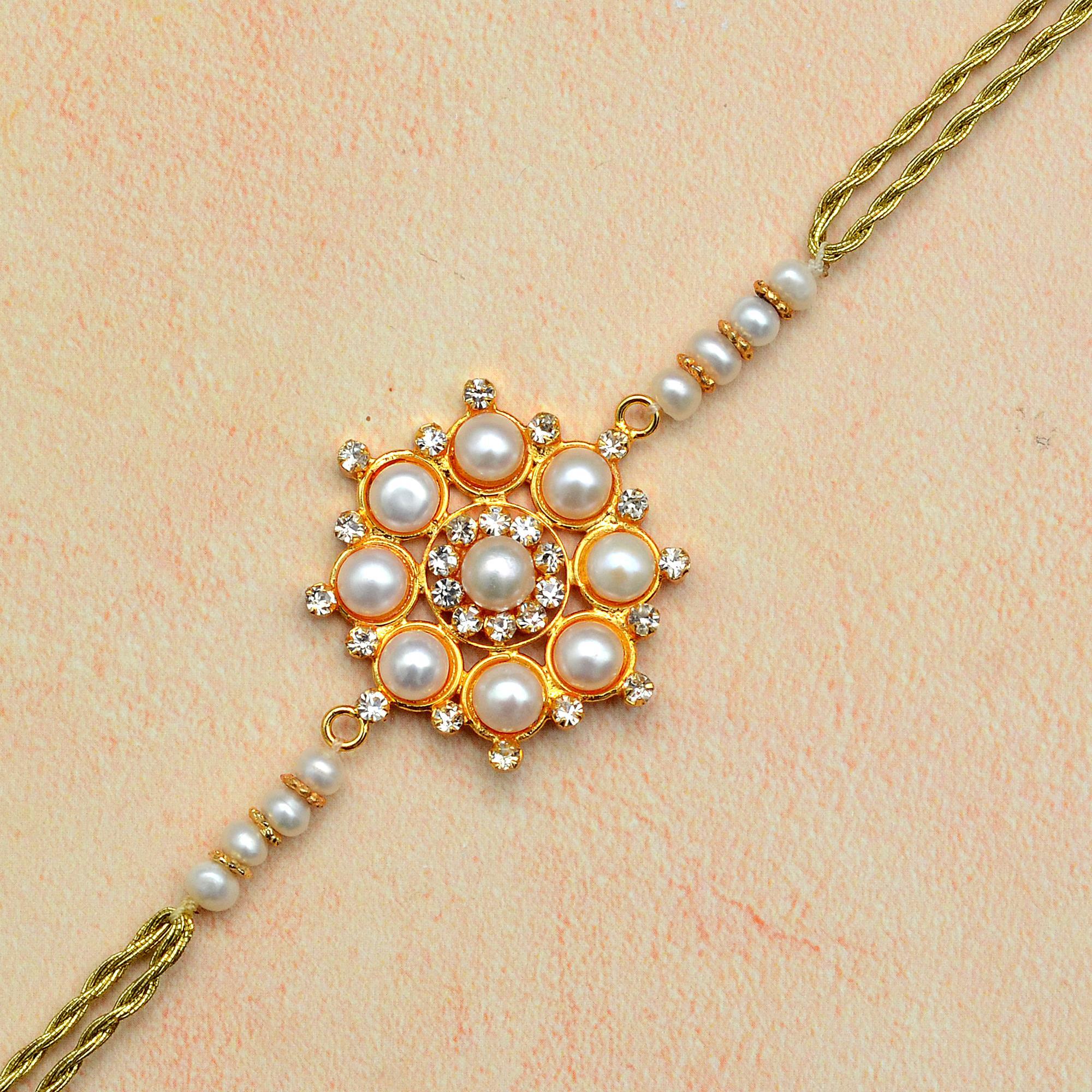 Designer Real Pearl Flower Rakhi | Designer Rakhi