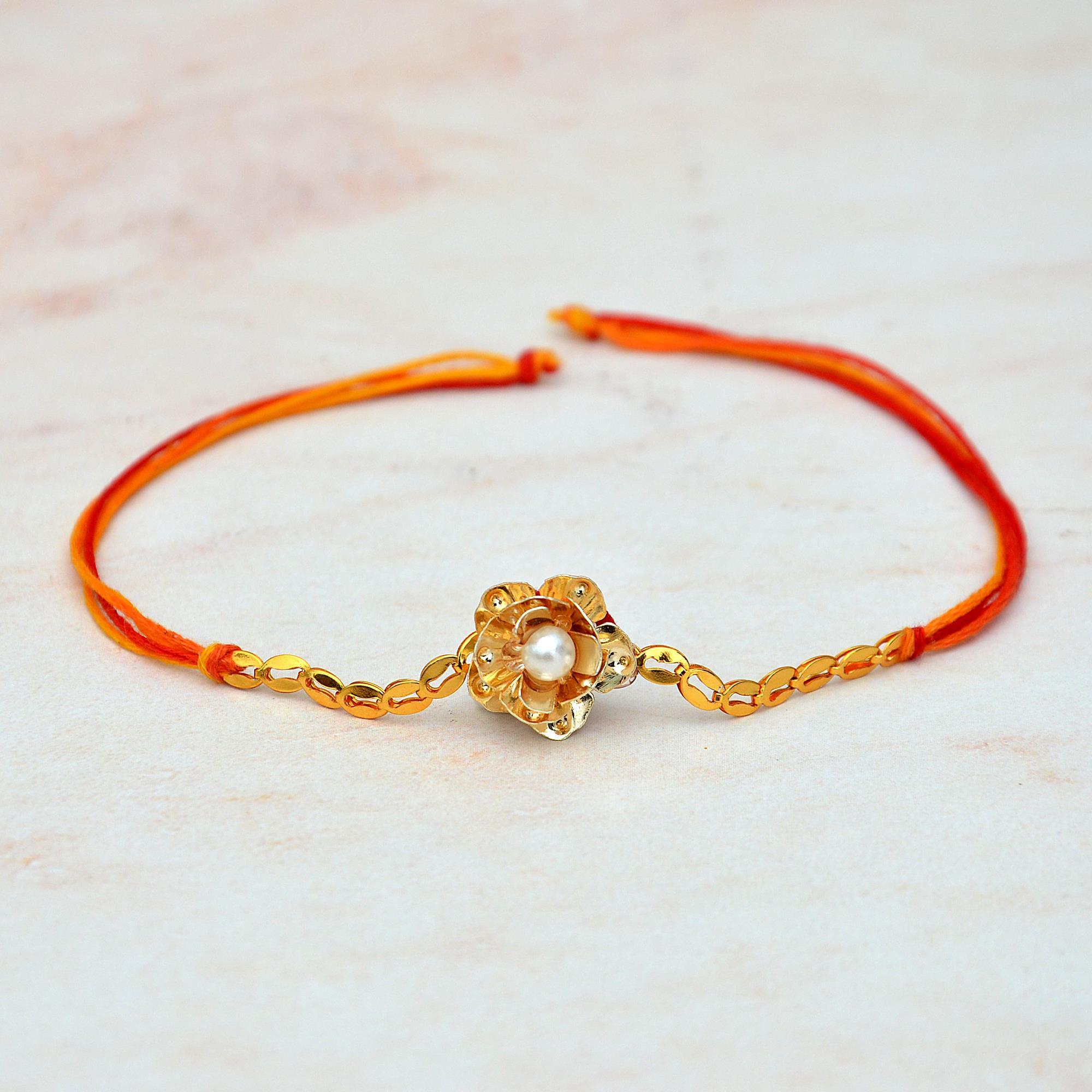 Yellow Metal & Pearl Rakhi | Premium Rakhi
