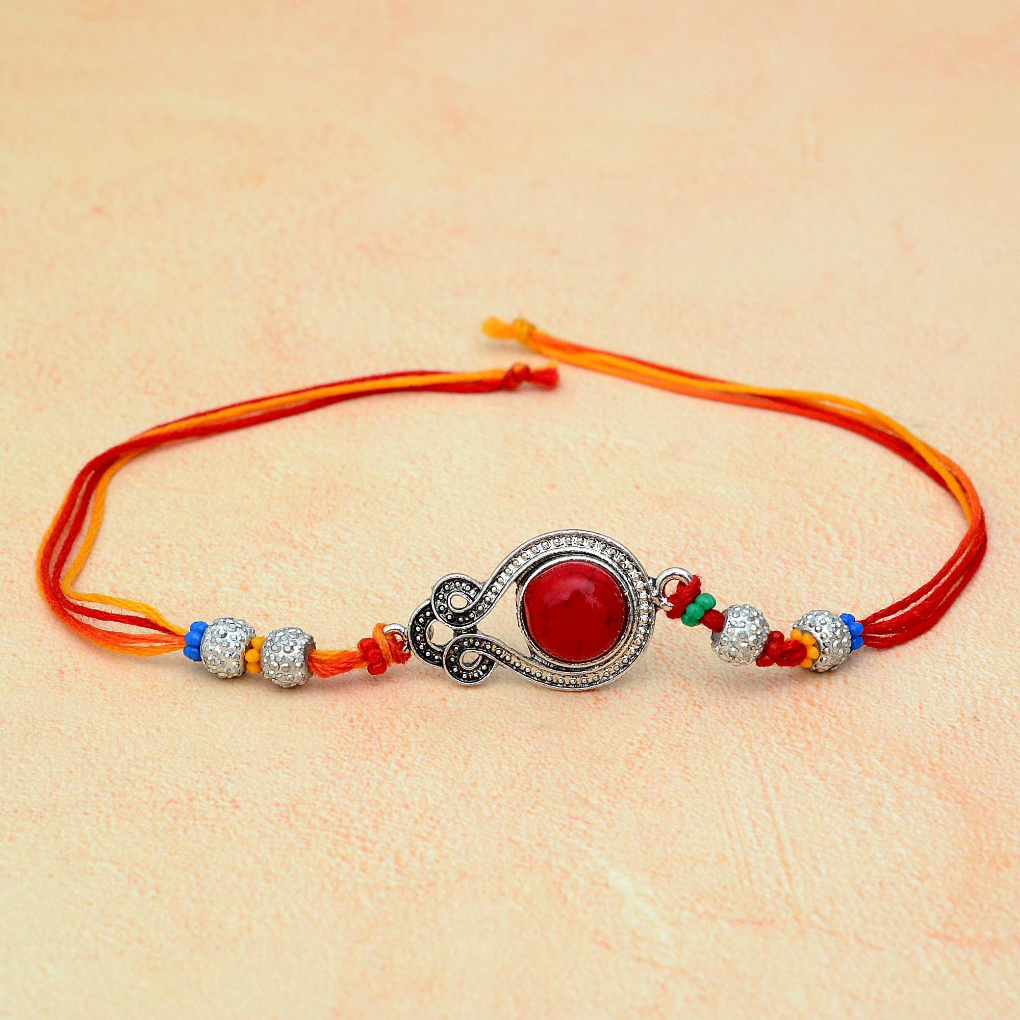 Metal Rakhi with Mouli Dhaga | Designer Rakhi