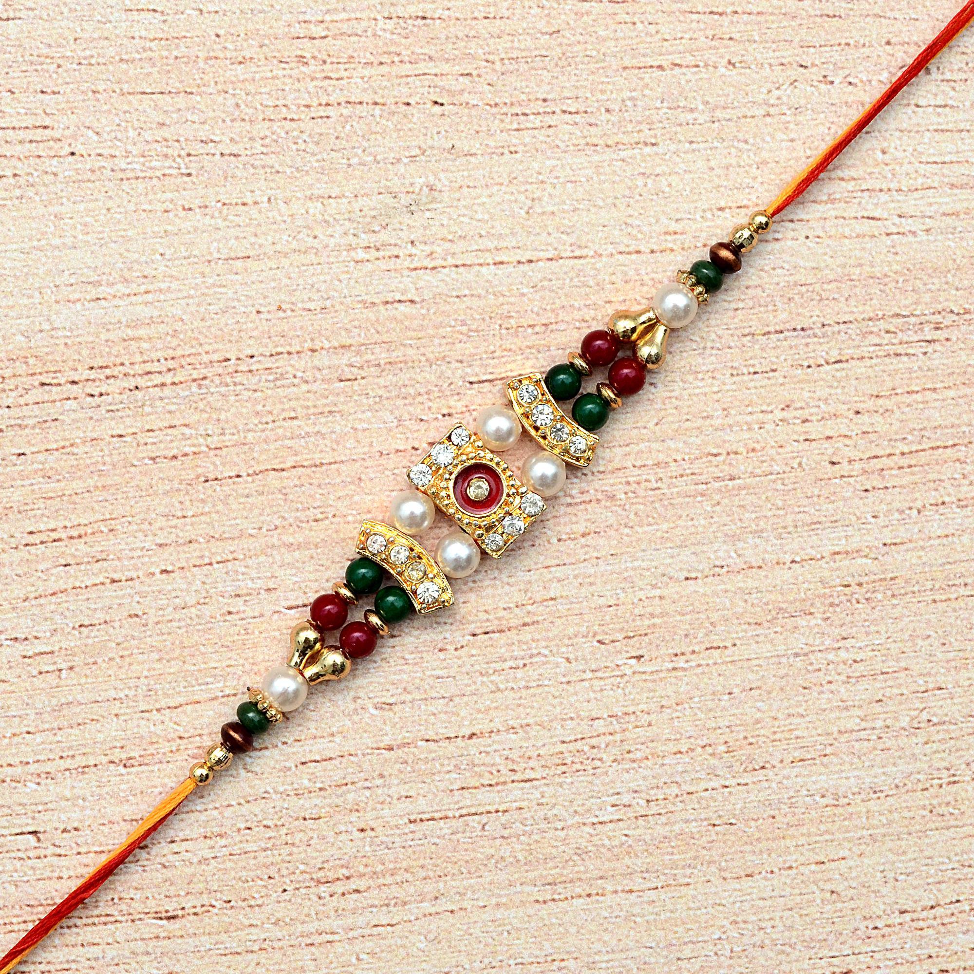 Stones, Beads Rakhi with Mouli Dhaga | Designer Rakhi