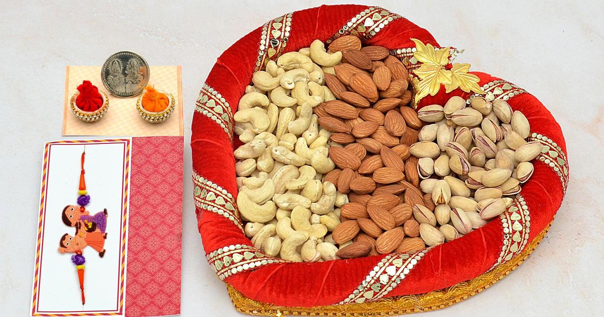 Rakhi Dry Fruits in a Thali & Rakhi | Rakhi Hampers