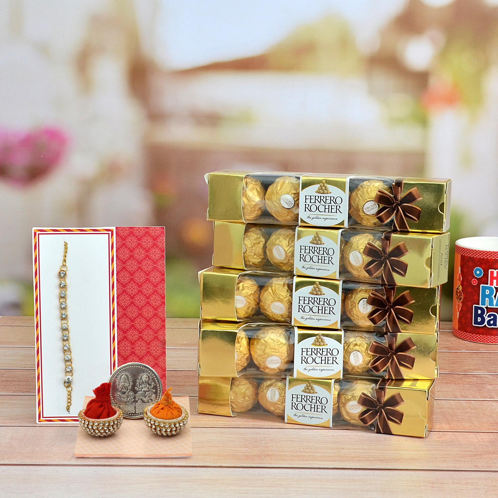 20 Pcs Ferrero Rocher & Rakhi Hamper | Rakhi & Chocolates