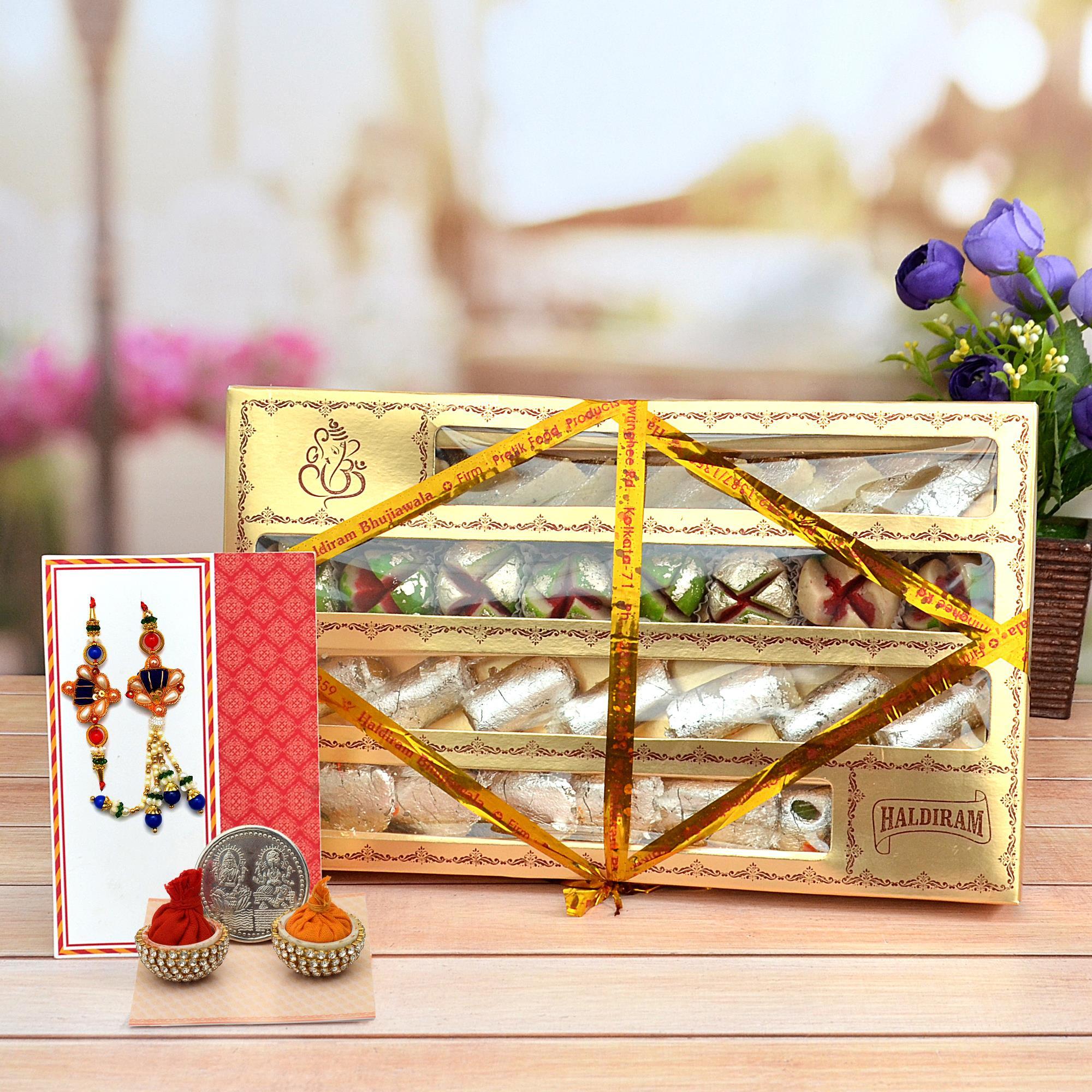 Rakhi Mixed Sweets Box 1kg & Rakhi | Rakhi Hampers