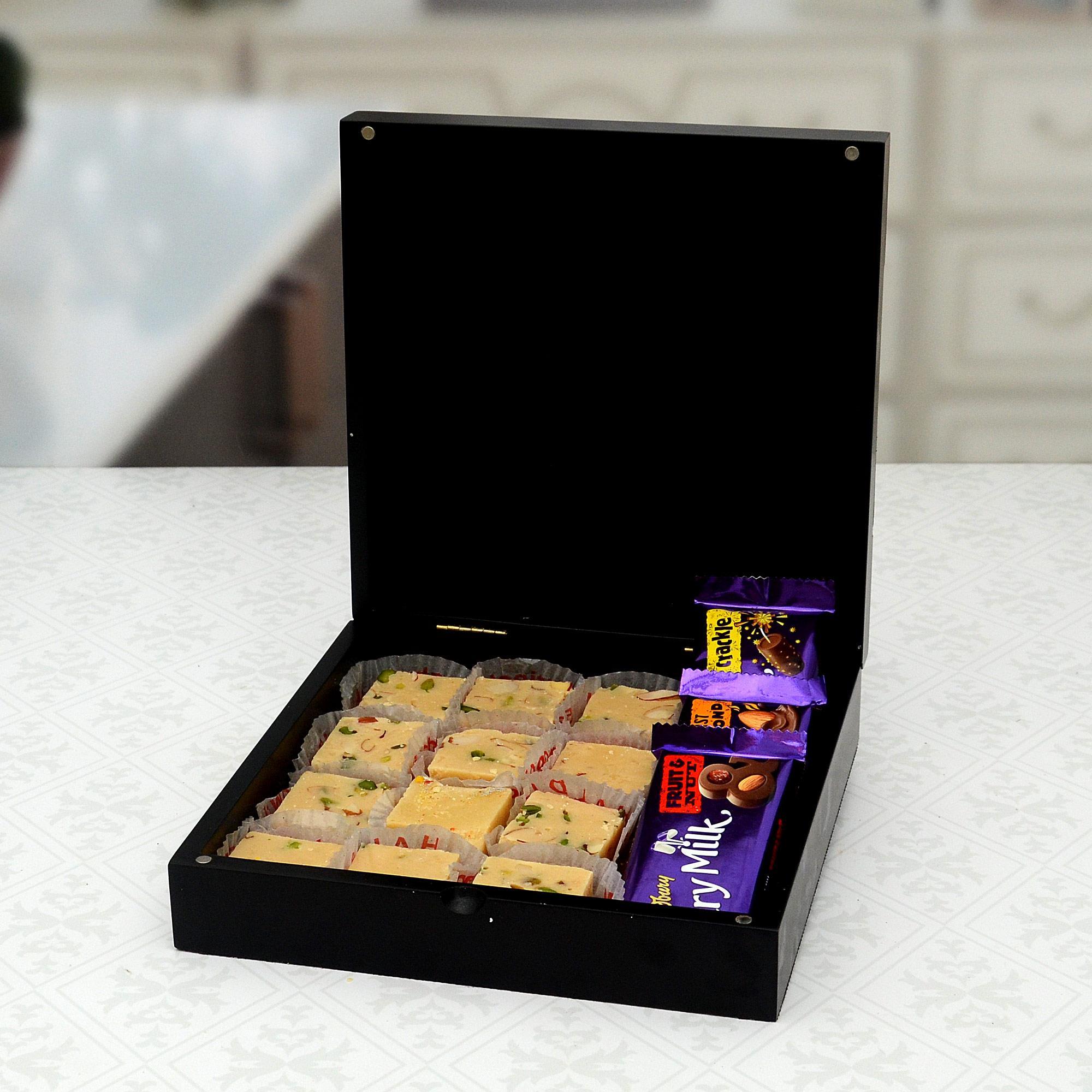 Mawa Pista Barfi , 3 pcs Dairy Milk & a Box | Gift Baskets
