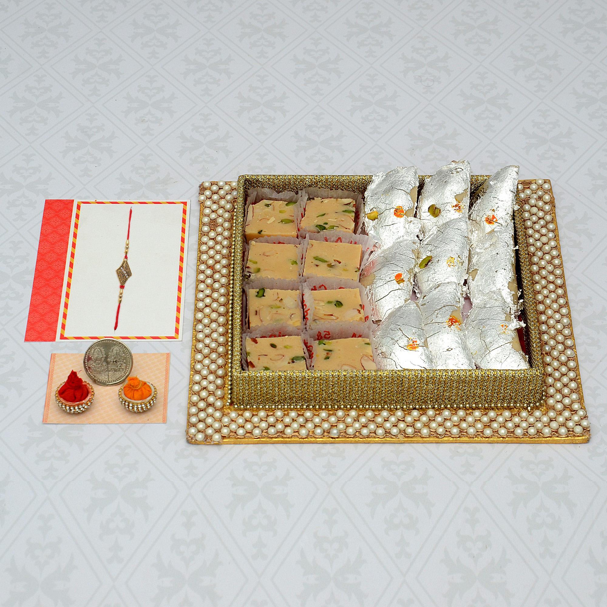 Rakhi Sweets Thali with Box with Rakhi | Rakhi Sweets