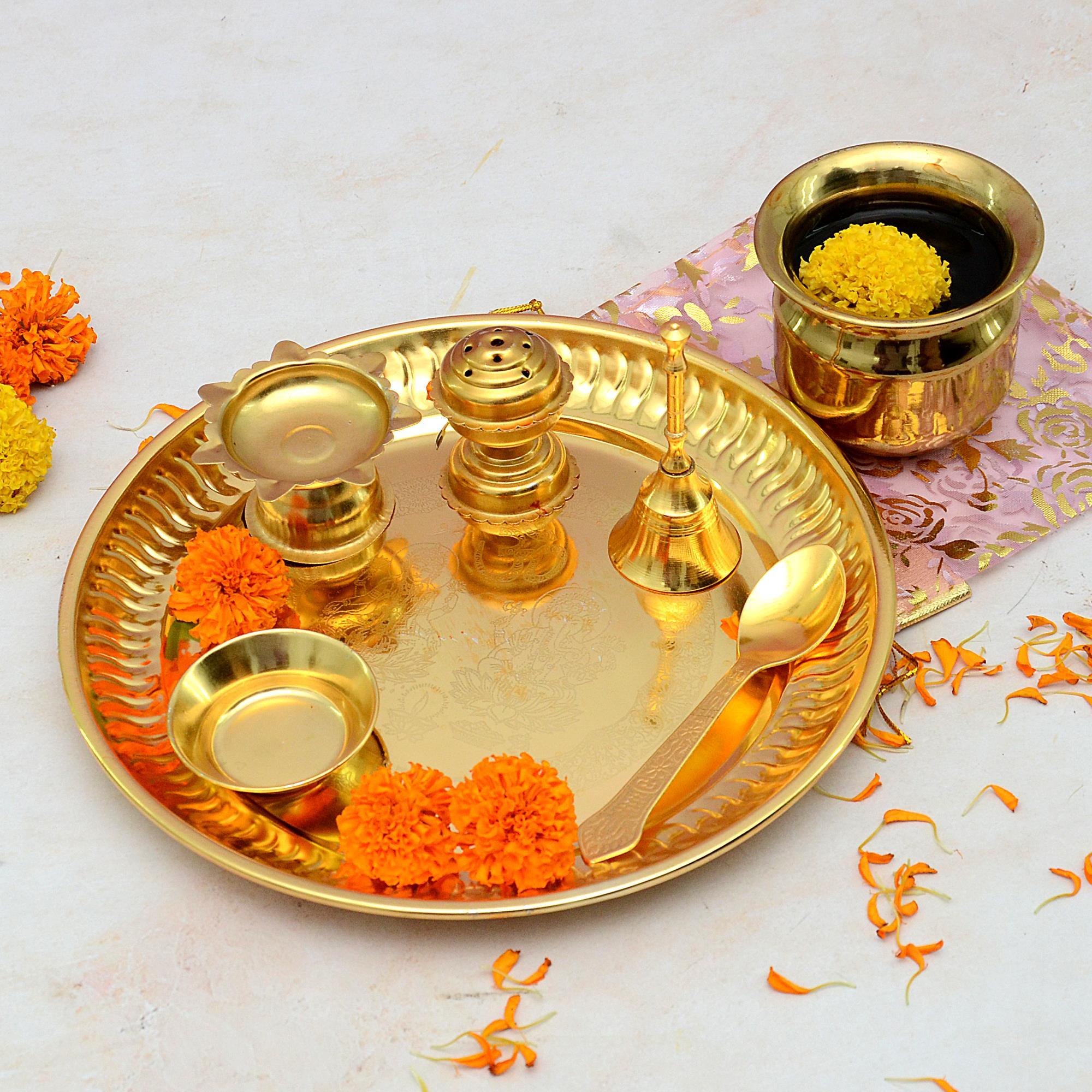 Golden Puja Thali Set | Thali for Puja