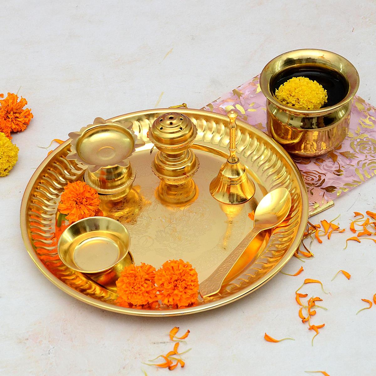 Golden Puja Thali Set | Thali for Puja