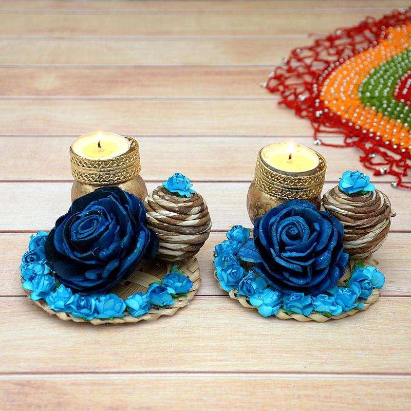 Blue Rose Diya 2 Pcs | Diwali Diyas