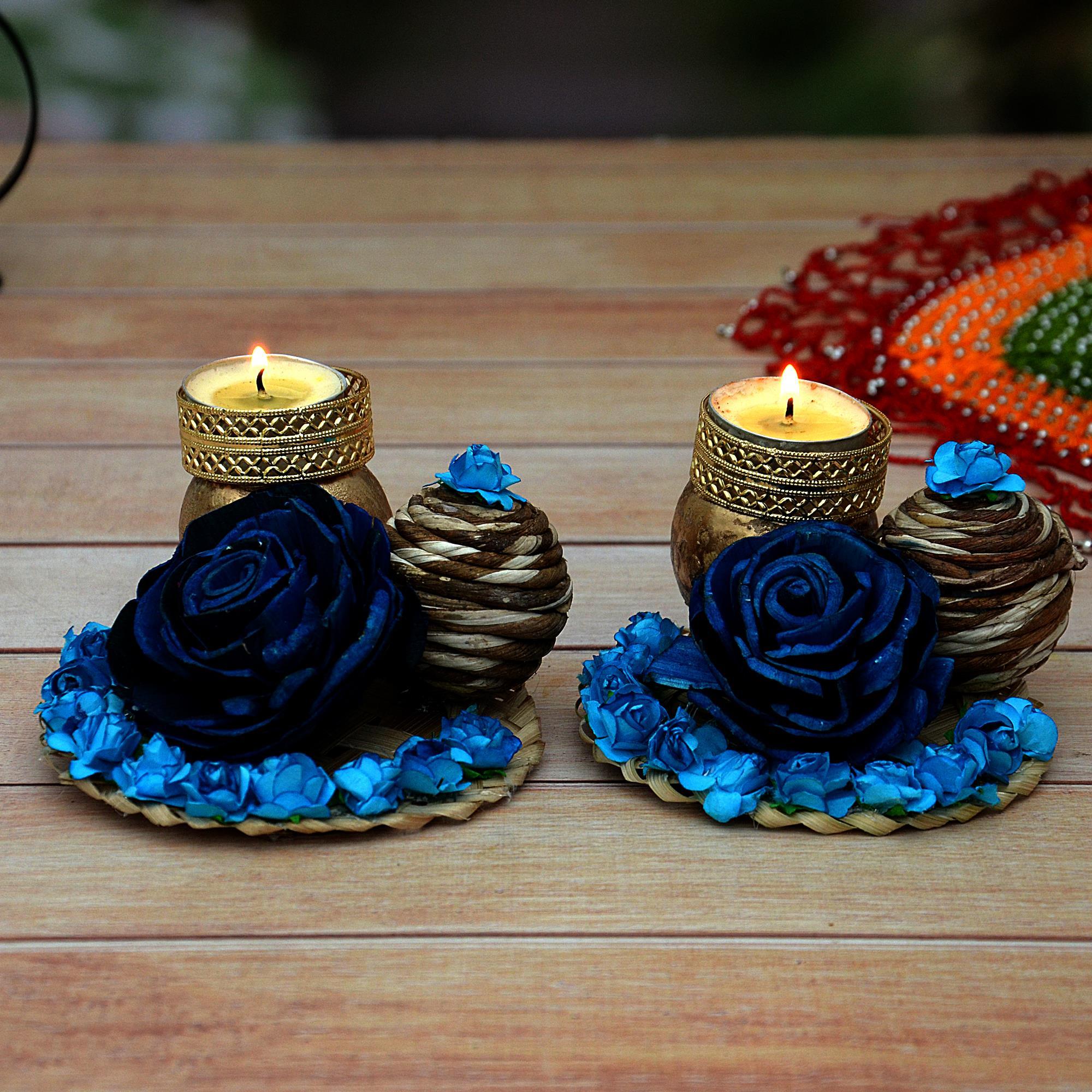 Blue Rose Diya 2 Pcs | Diwali Diyas