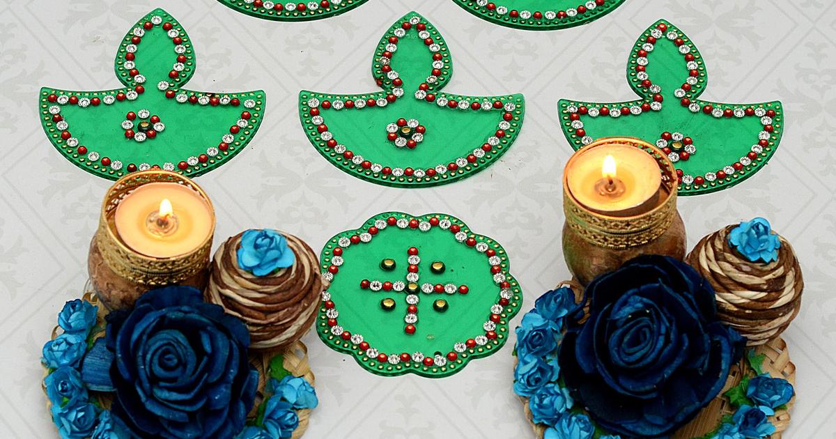 Diya Shape Rangoli & Decorated Diya | Diwali Diyas
