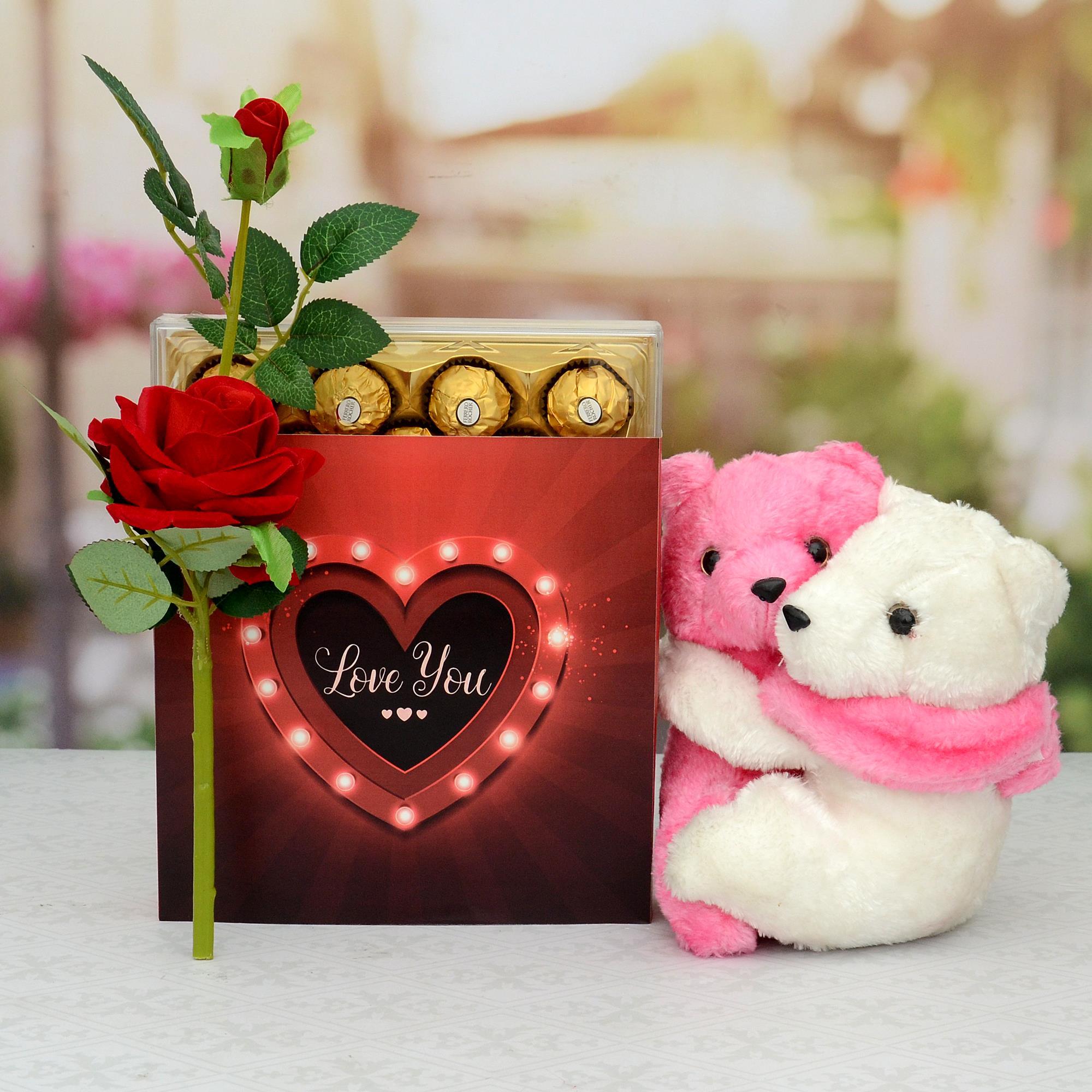 Chocolate, Rose & Hug Teddy, Chocolate Hampers