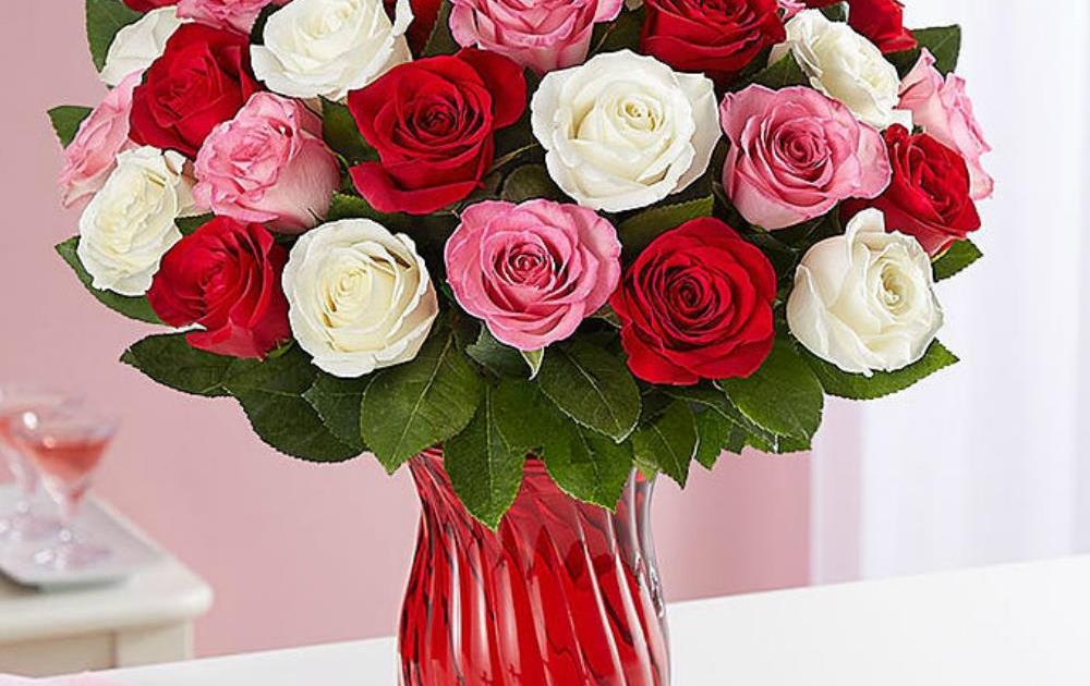 36 Multicolor Roses in a Vase | Roses to India