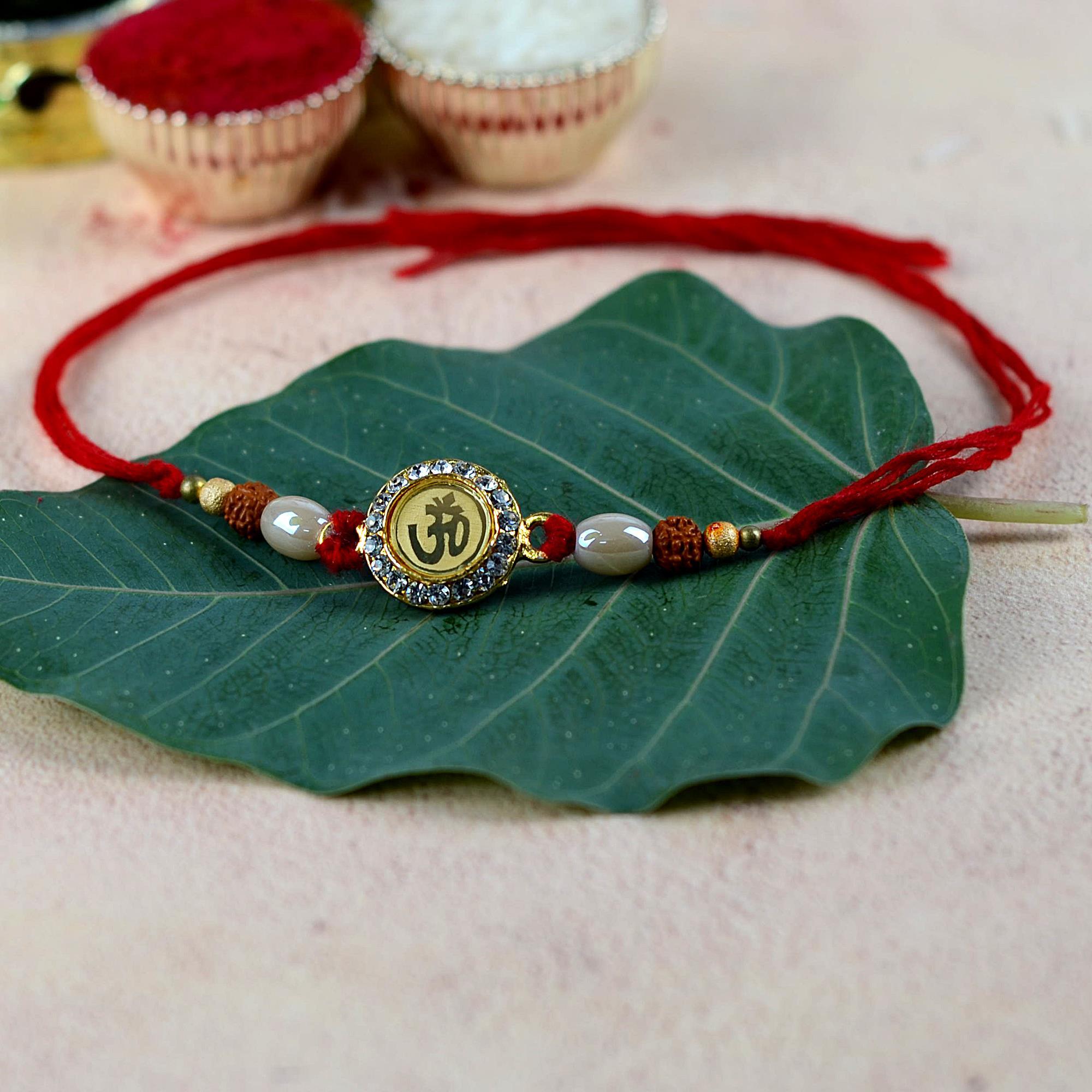 Rudraksh Bead Round Om Rakhi | Om Rakhi