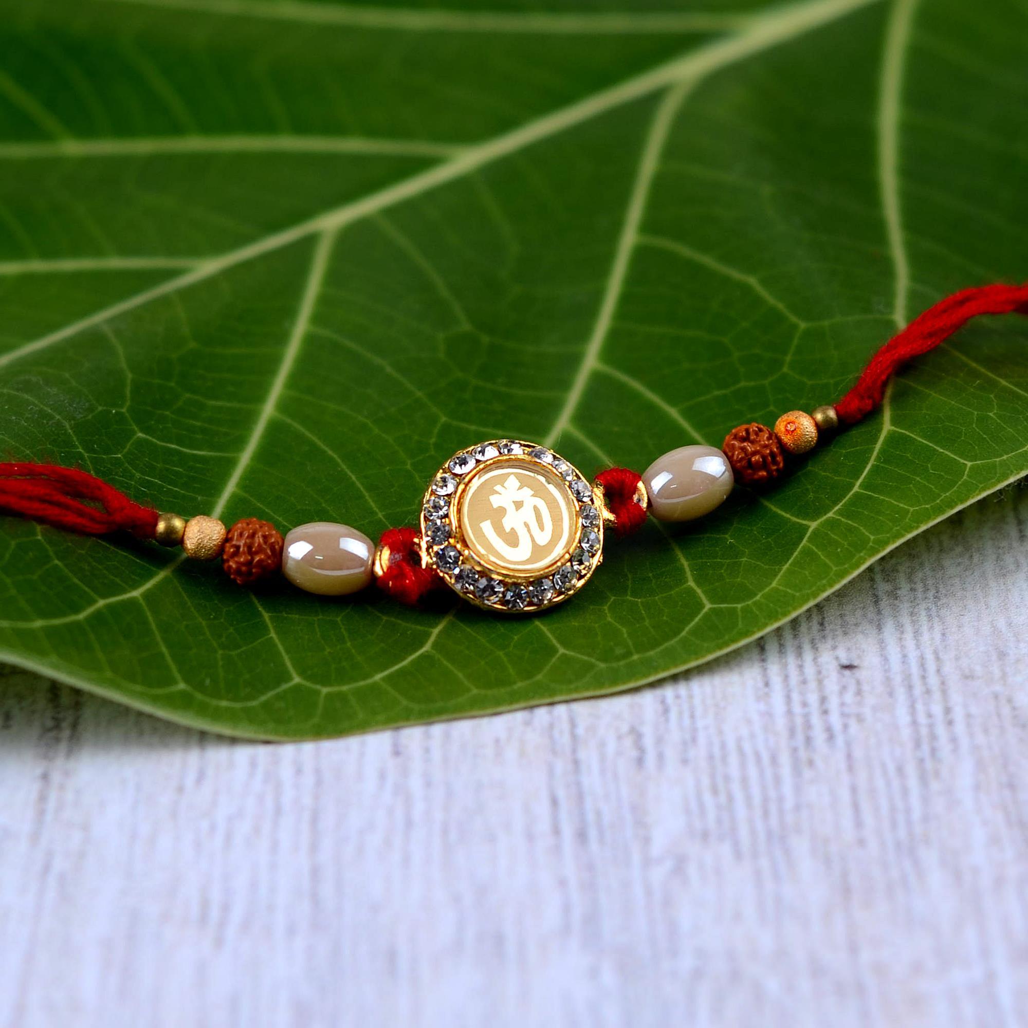 Rudraksh Bead Round Om Rakhi | Om Rakhi