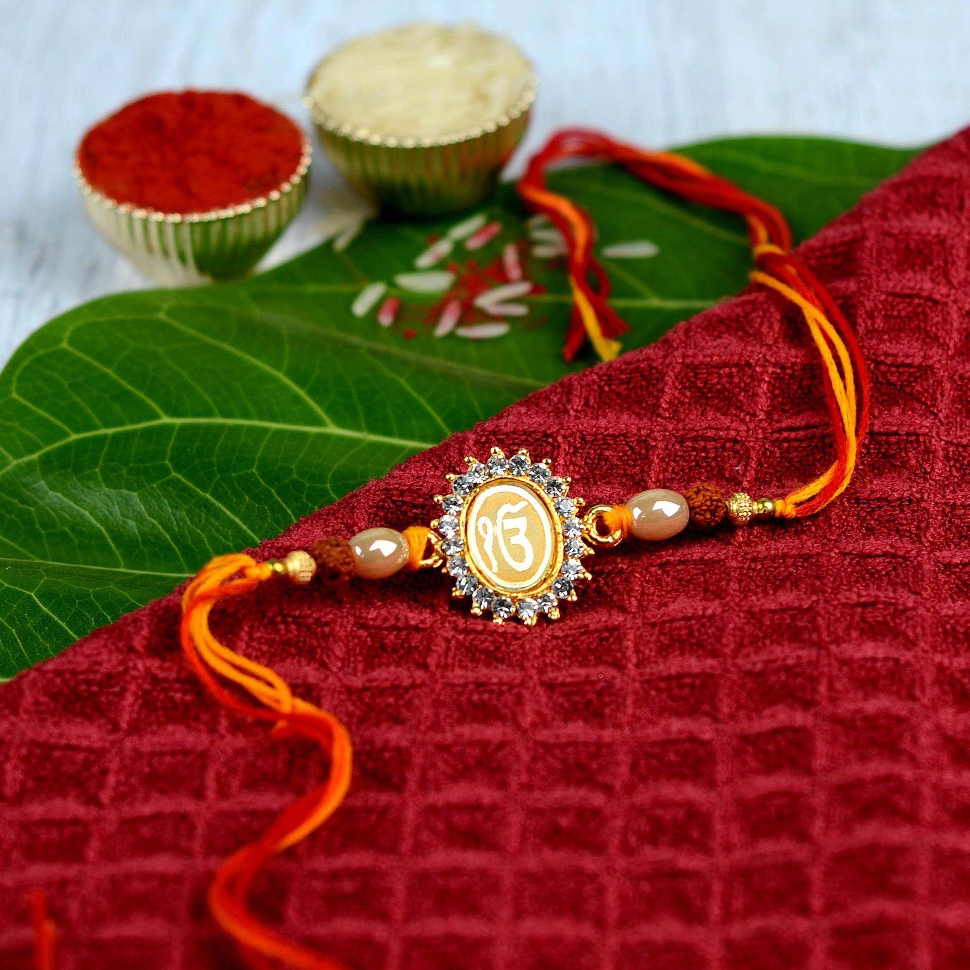 Ik Onkar Stones Rudraksh Rakhi | Om Rakhi