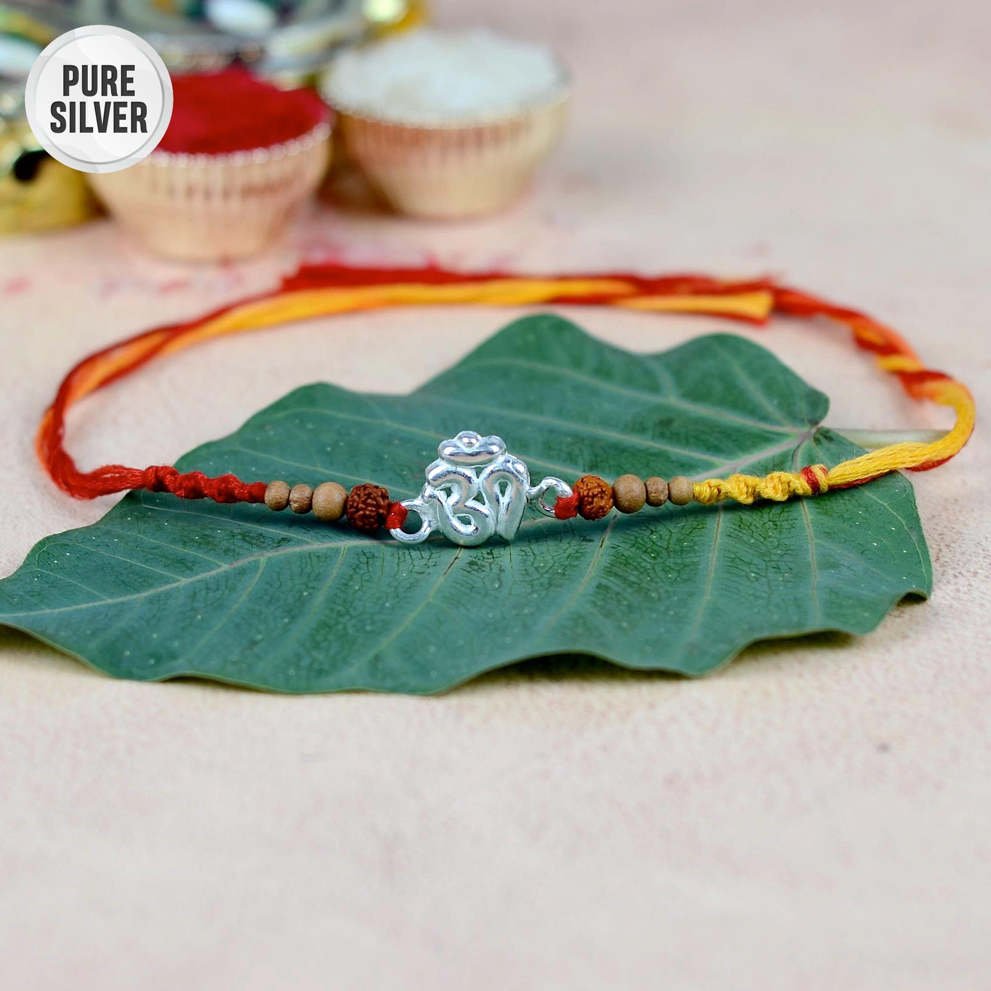 Pure Silver Embossed Om Rakhi | Om Rakhi