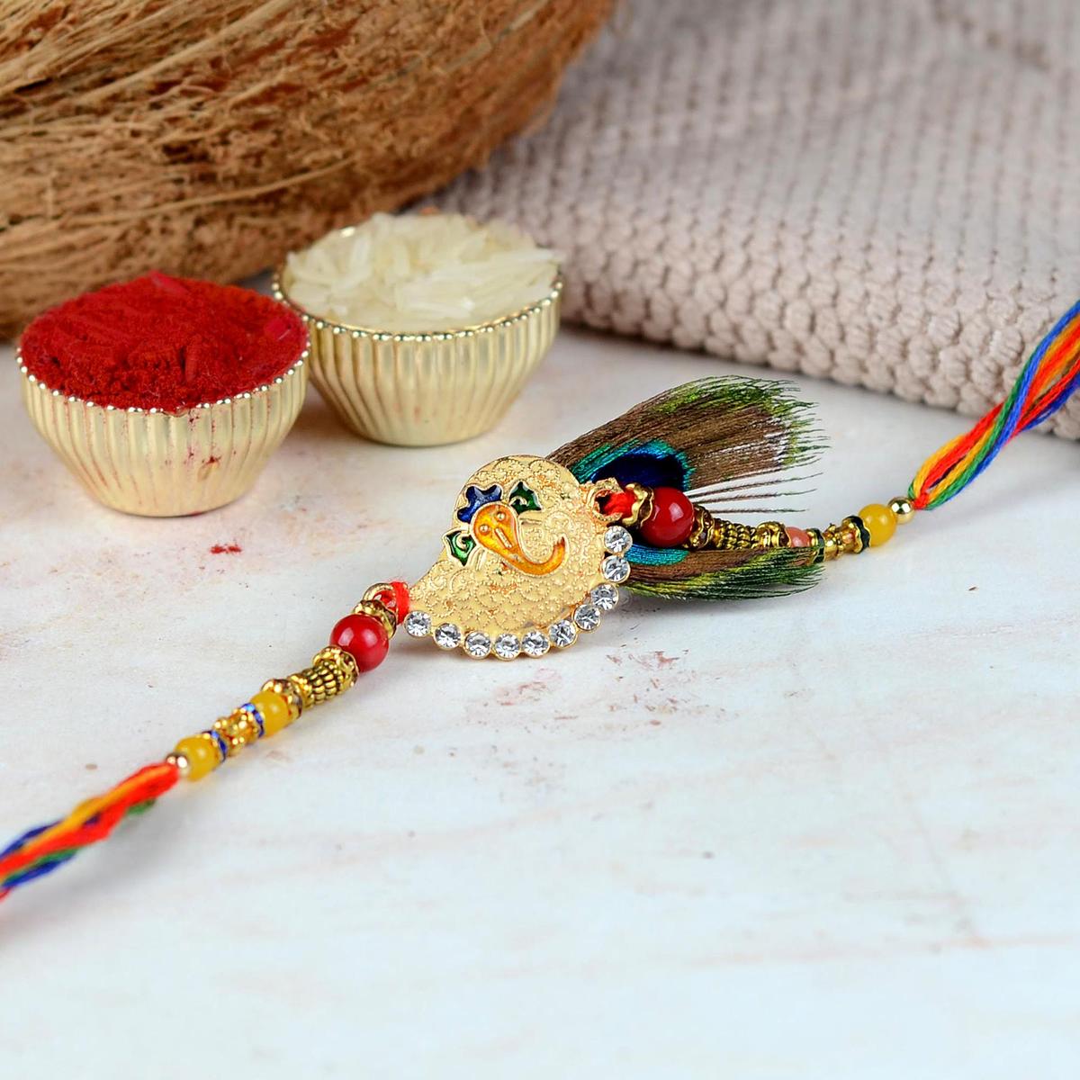 Peacock Feather Ganesh Rakhi Ganesh Rakhis