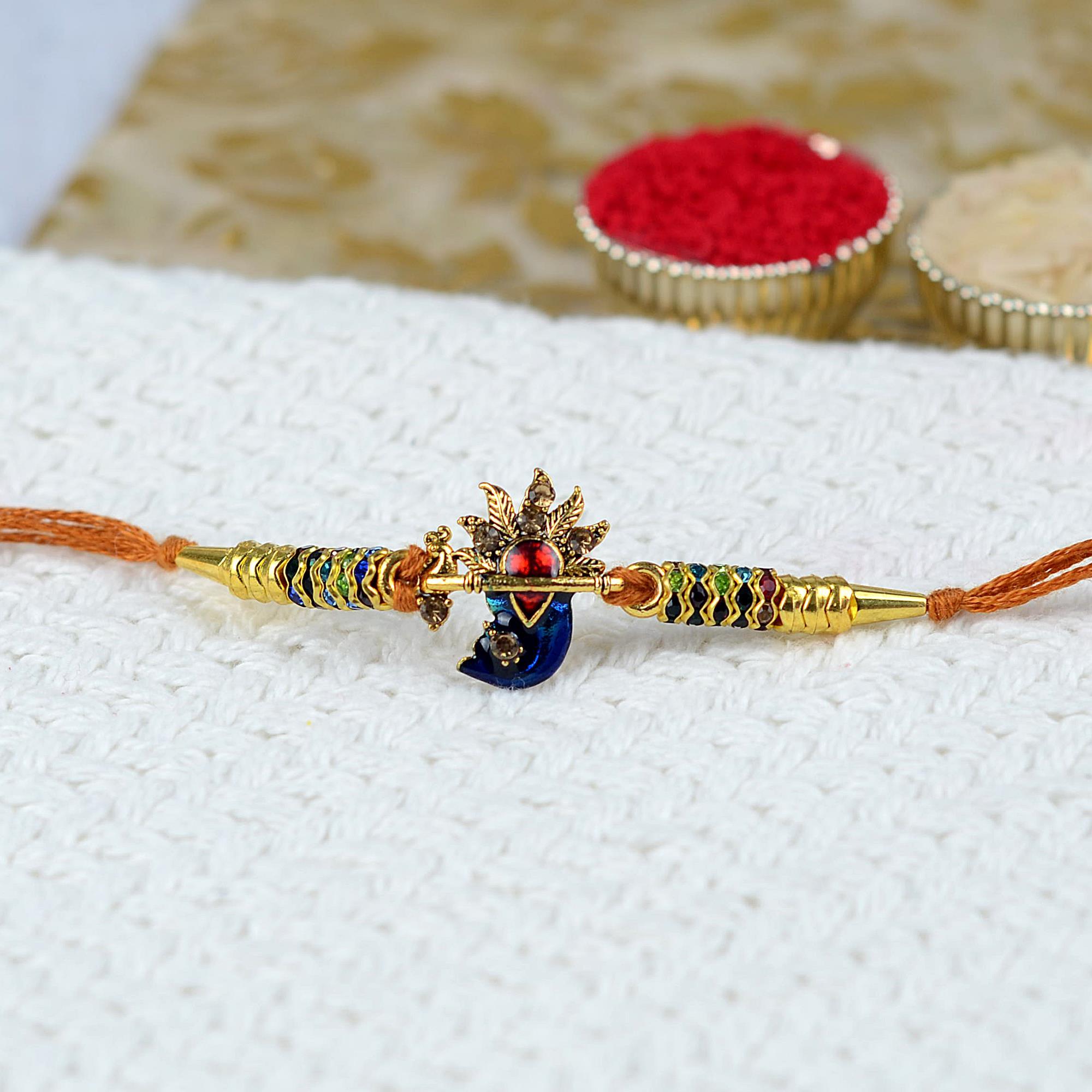 Krishna Ganesh Peacock Rakhi | Designer Rakhi