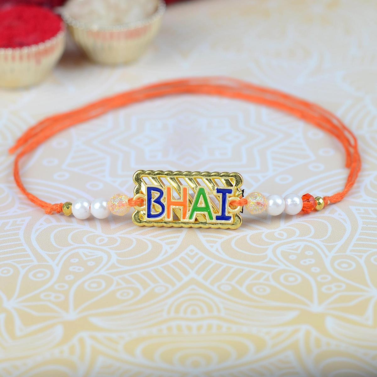 Orange Bhai Rakhi | Designer Rakhi