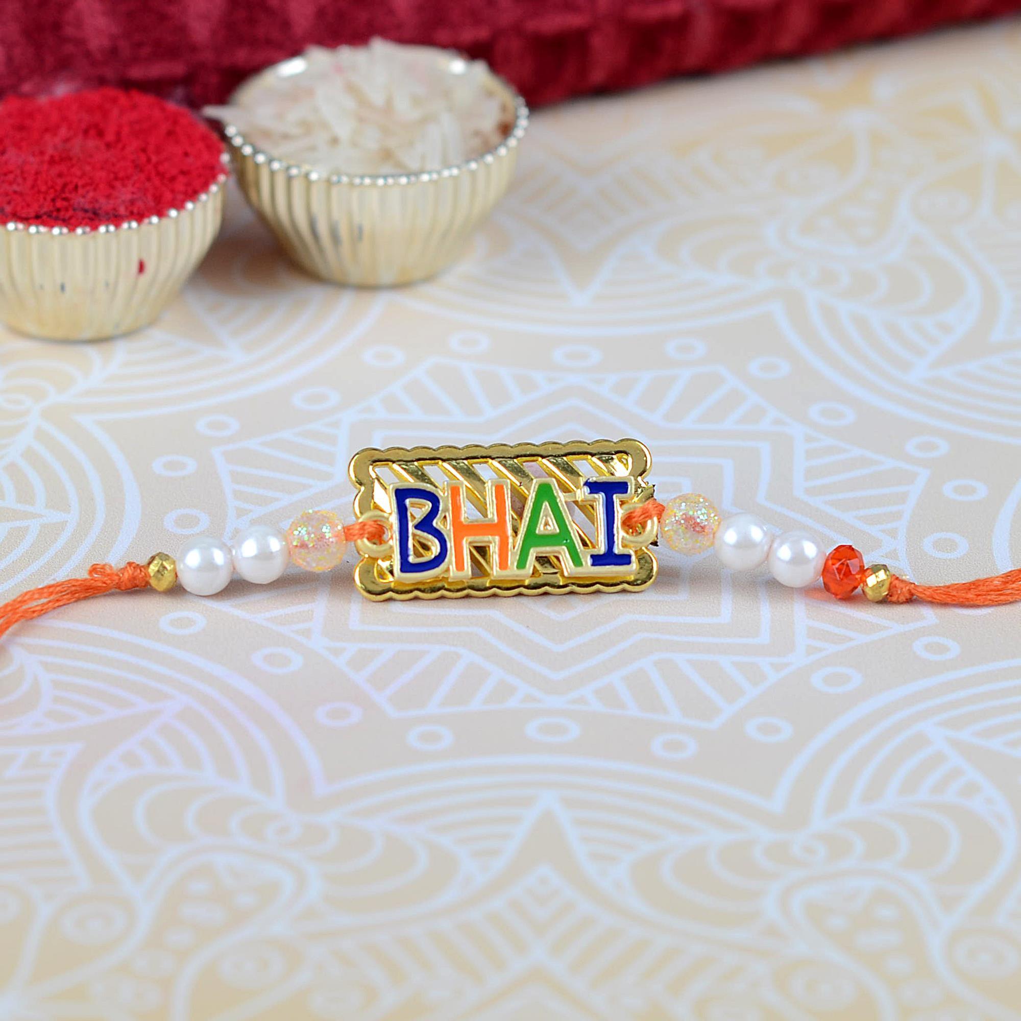 Orange Bhai Rakhi | Designer Rakhi