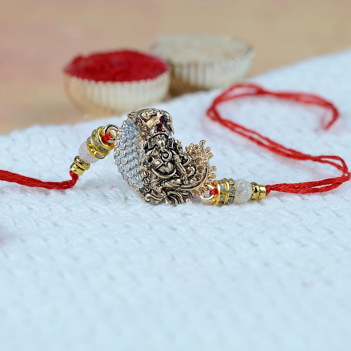 Antique Peacock Throne Ganesh Rakhi | Ganesh Rakhis