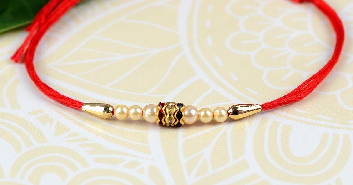 Simple Stones and Beads Red Rakhi 427 | Designer Rakhi