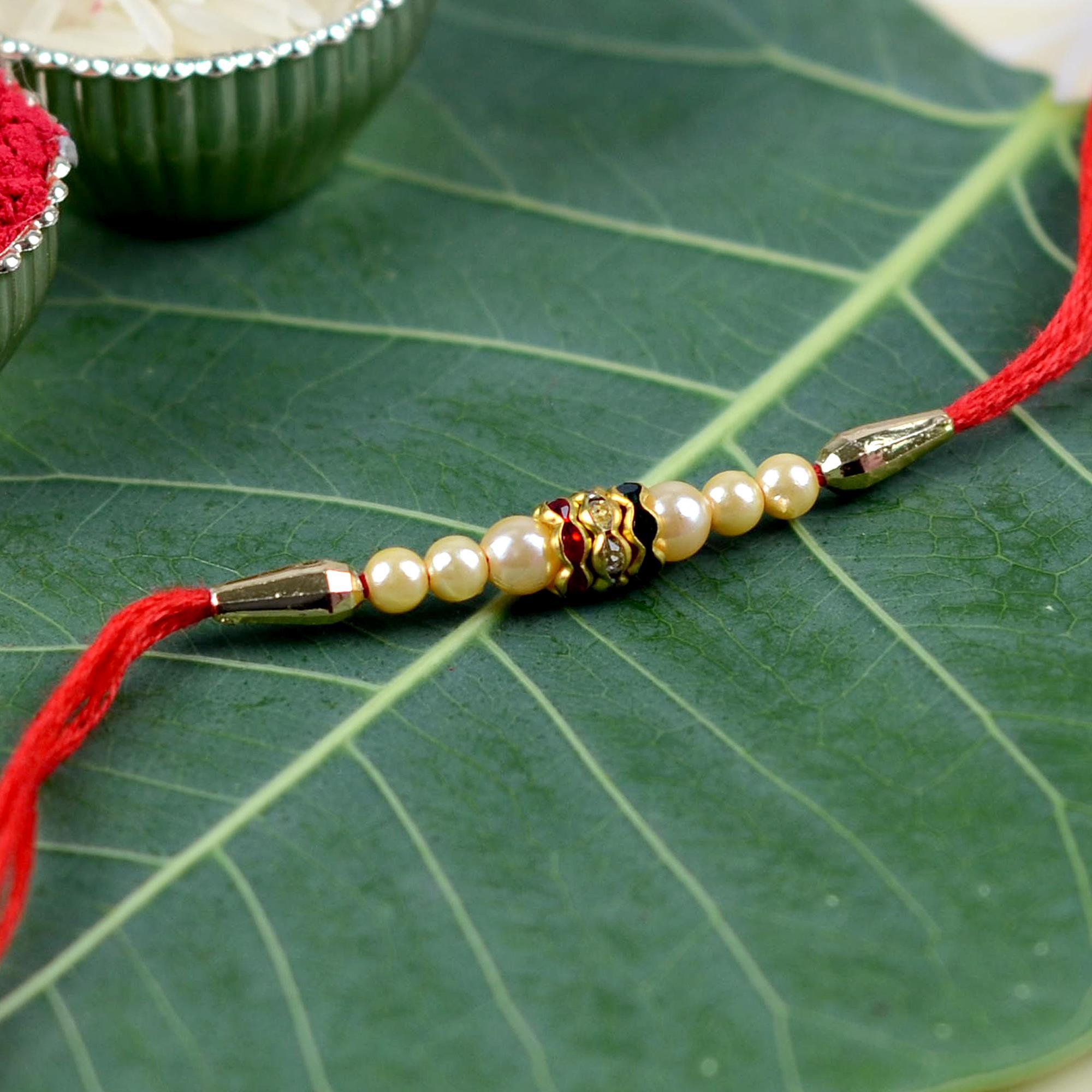 Simple Stones and Beads Red Rakhi 427 | Designer Rakhi