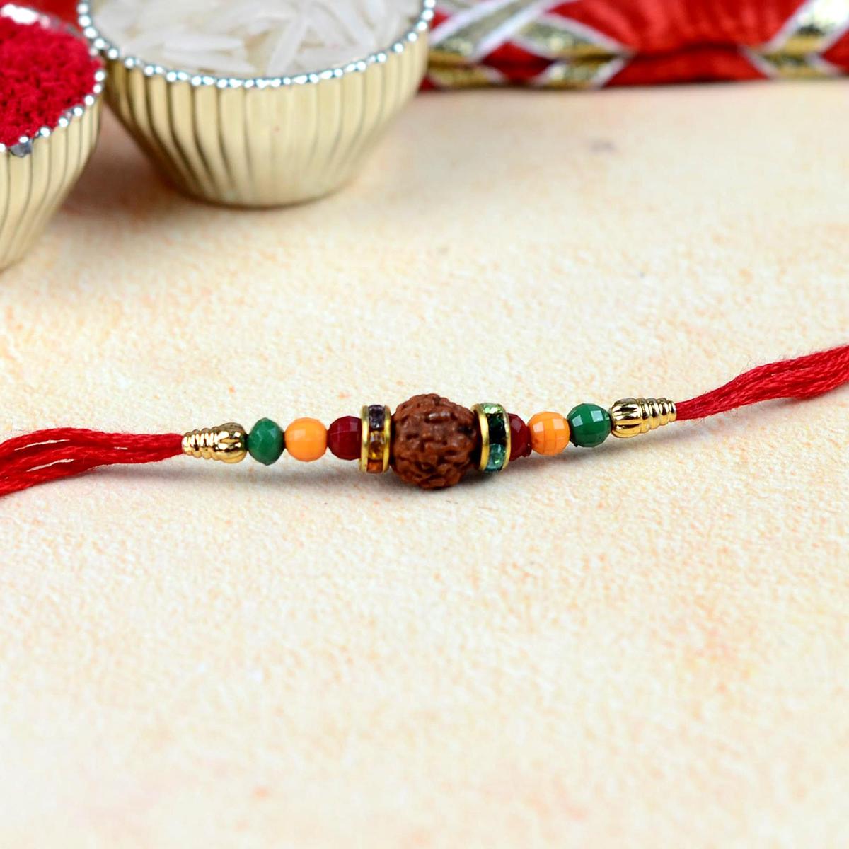 Single Rudraksh Rakhi INH239 | Rudraksh Rakhi