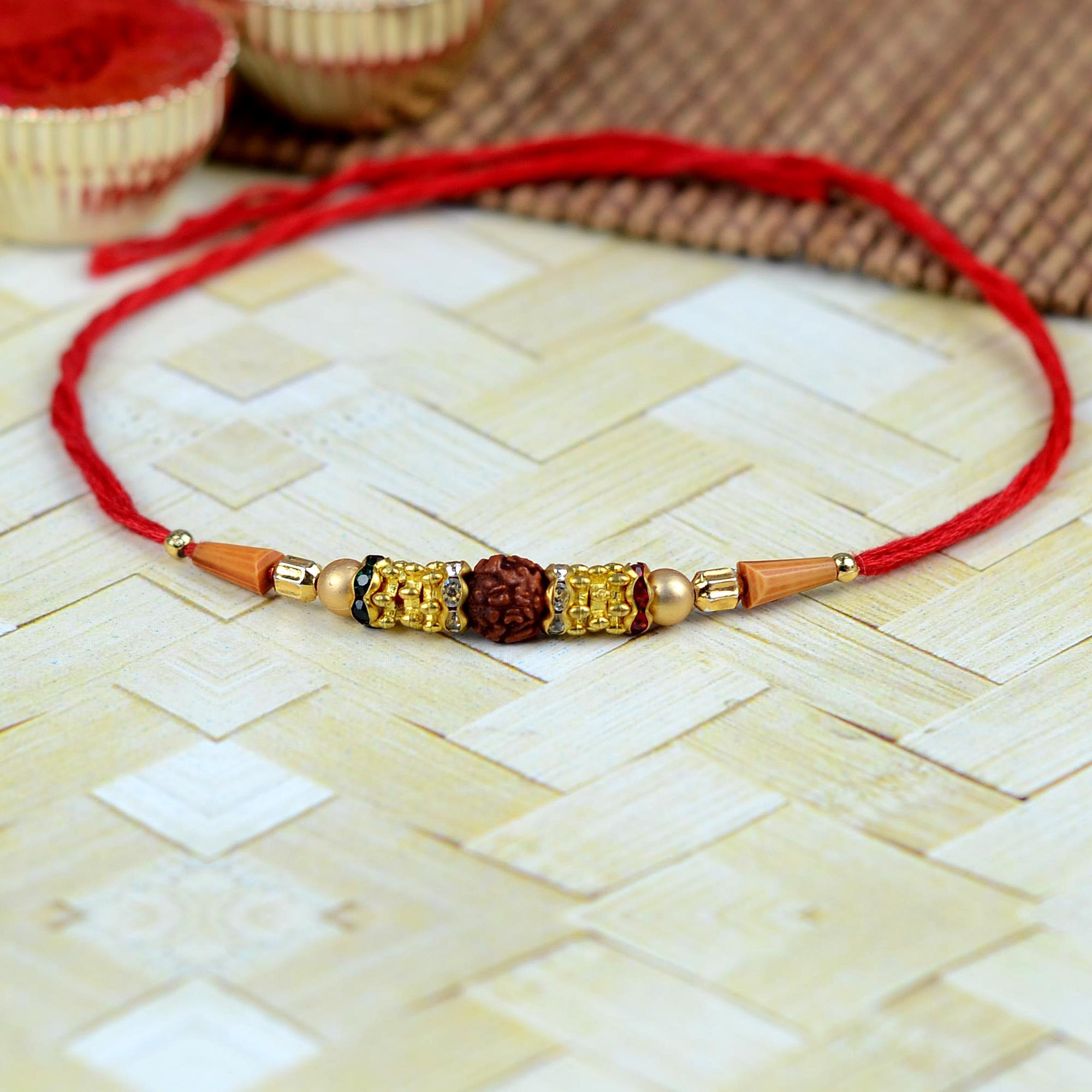Single Rudraksh 338 Red Rakhi | Rudraksh Rakhi