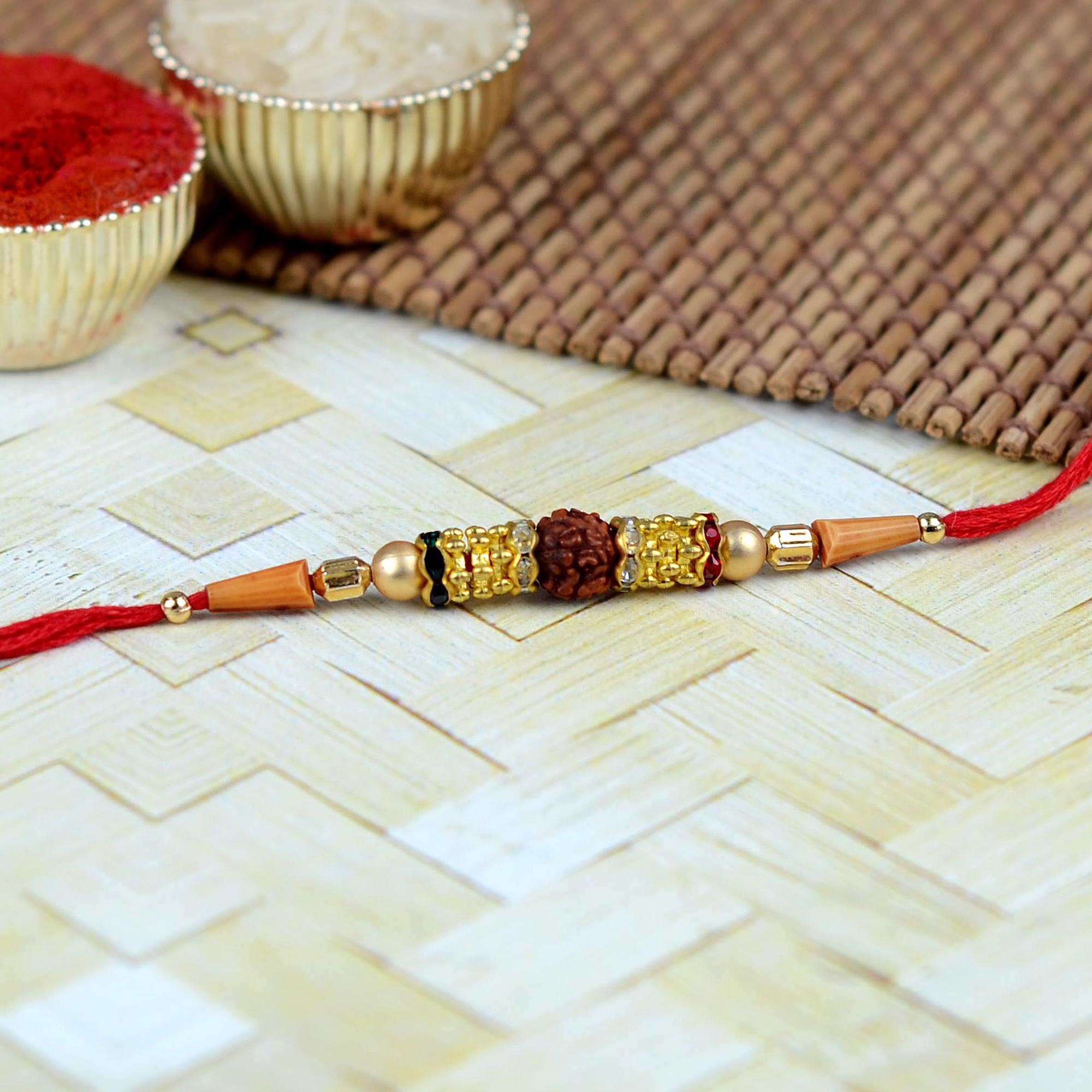 Single Rudraksh 338 Red Rakhi | Rudraksh Rakhi