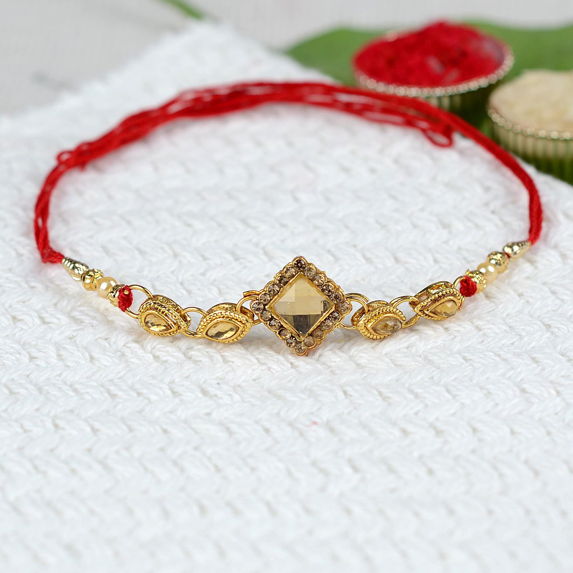 Square Stone Tourmaline Rakhi | Designer Rakhi