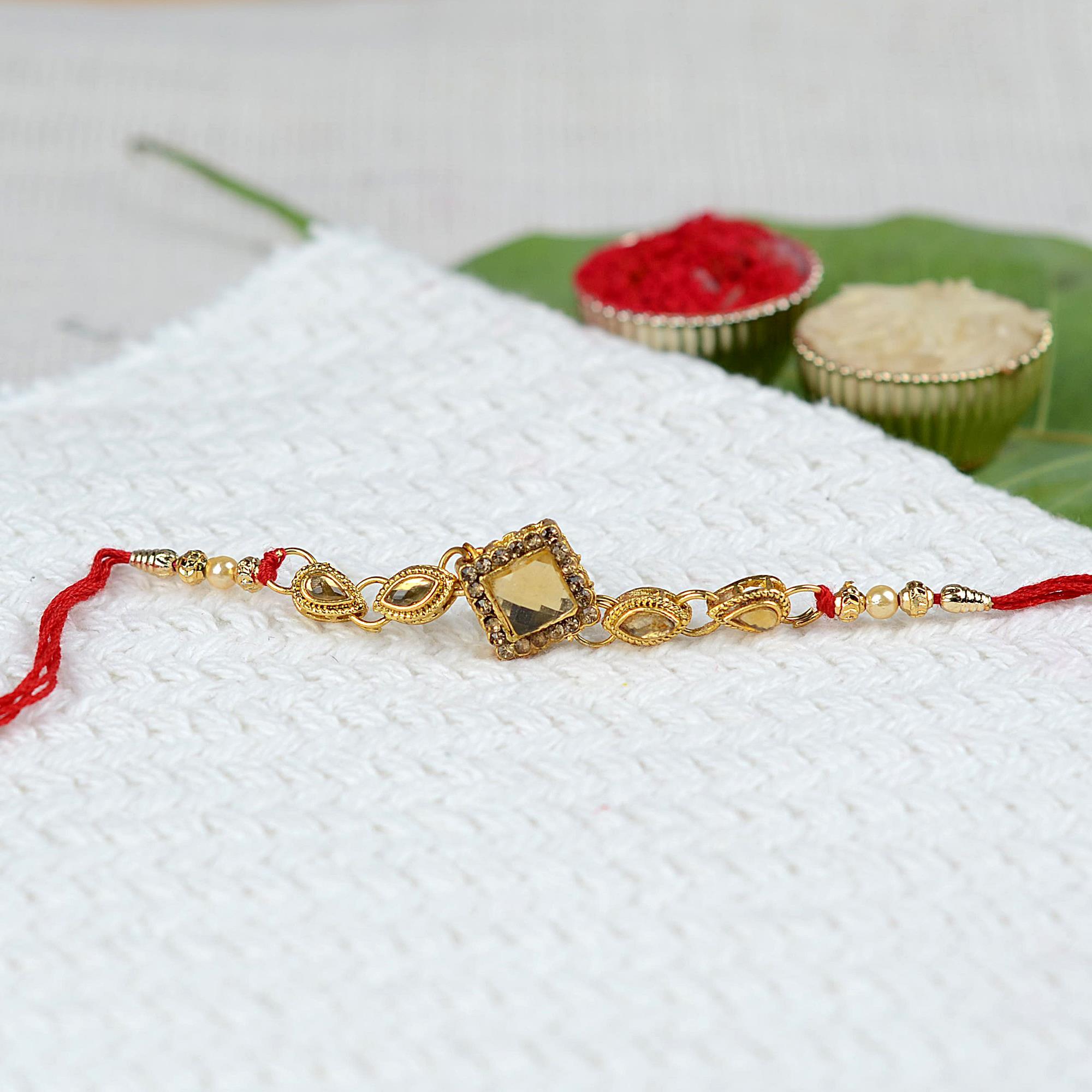 Square Stone Tourmaline Rakhi | Designer Rakhi