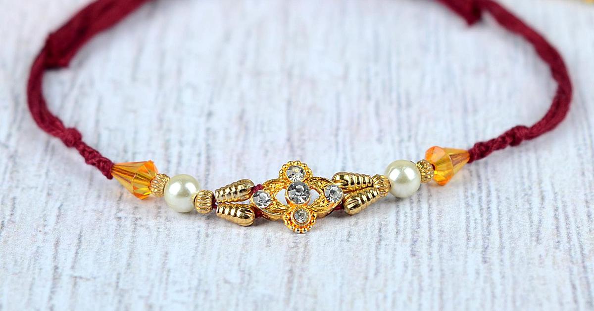 Symmetric Stone Rakhi Dori | Designer Rakhi