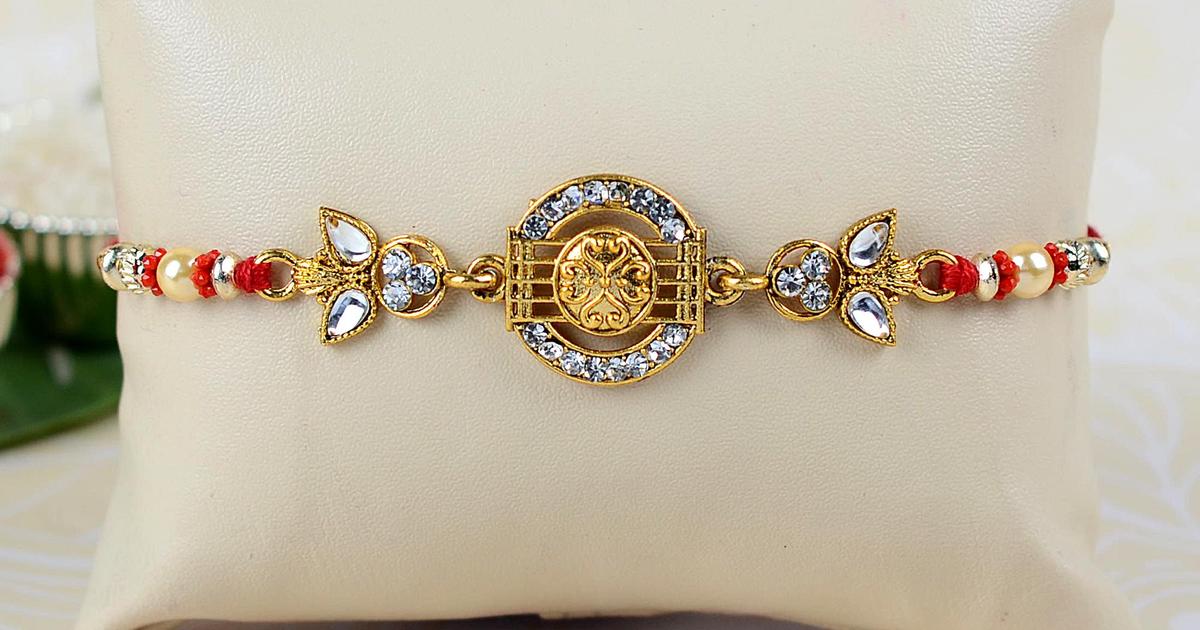 Stunning Golden Strings Stones Rakhi | Rakhi to Nawanshahr