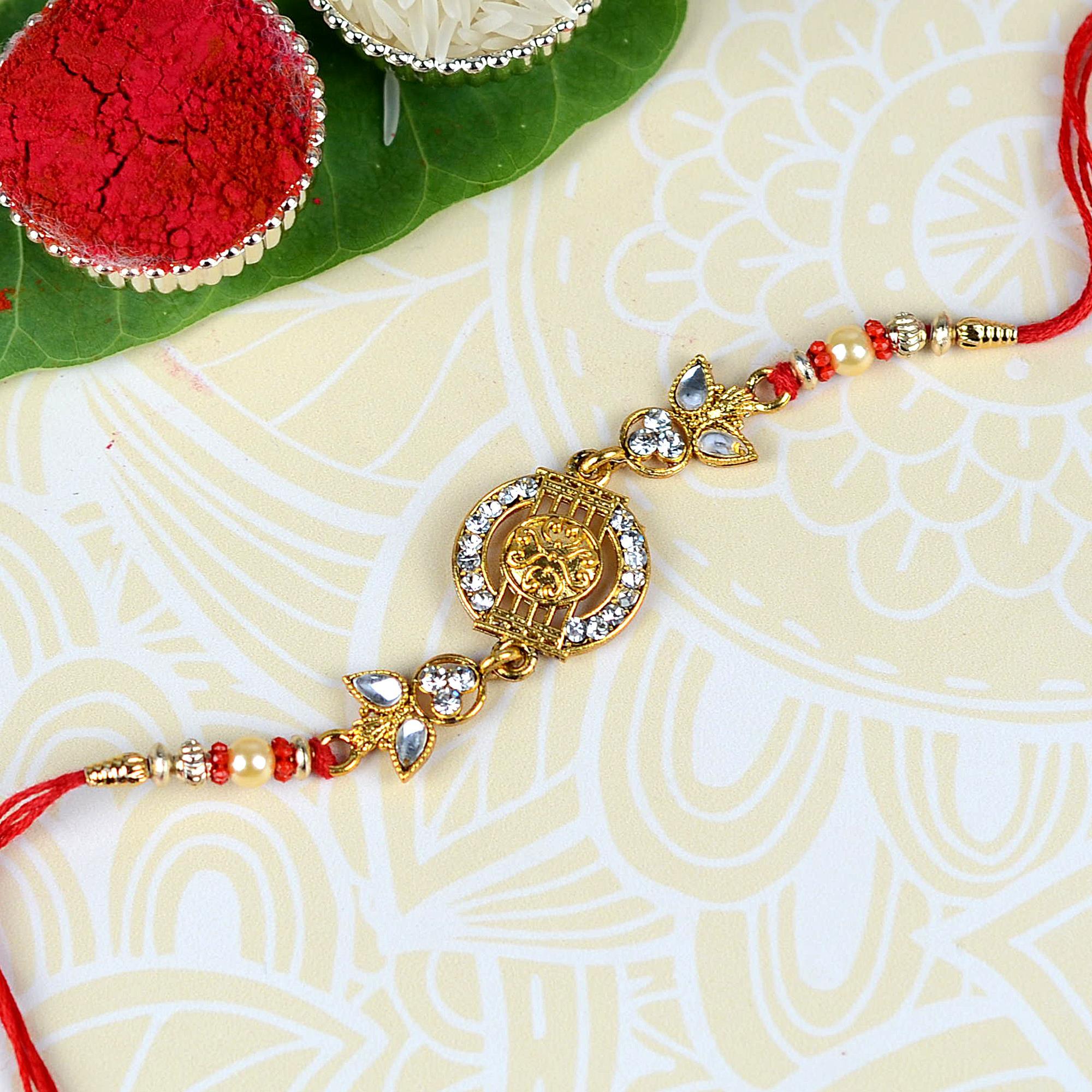Stunning Golden Strings Stones Rakhi | Rakhi to Nawanshahr