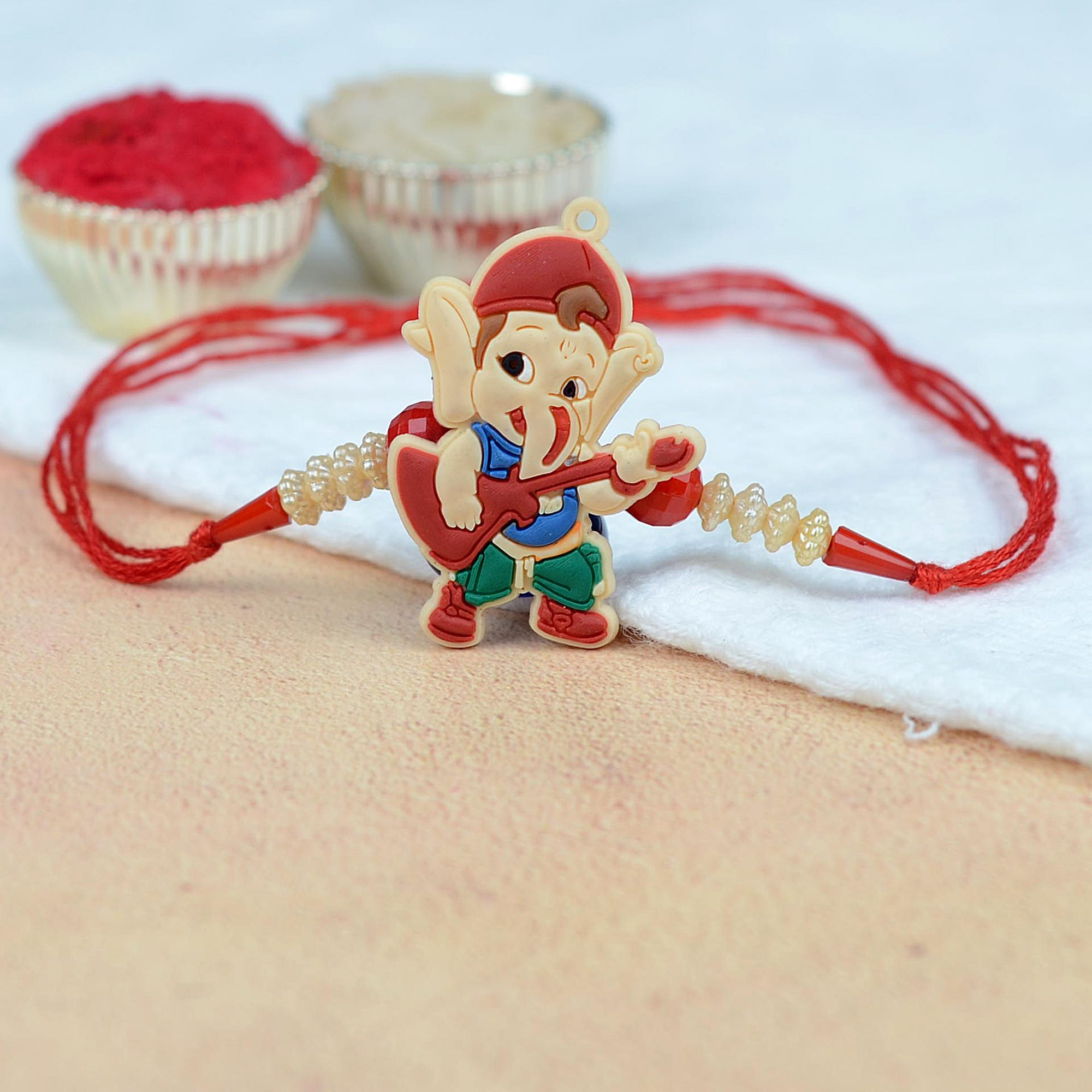 Bal Ganesh Guitar Red Kids Rakhi | Cartoon Character