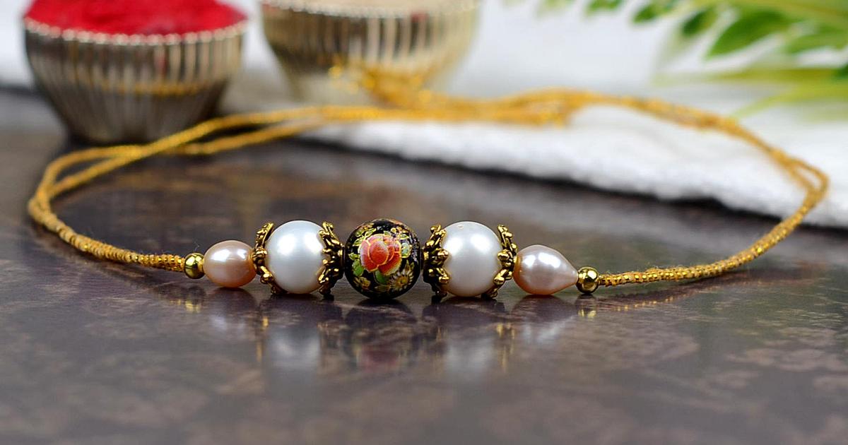 Tibetan Orb Real Pearls Rakhi | Designer Rakhi