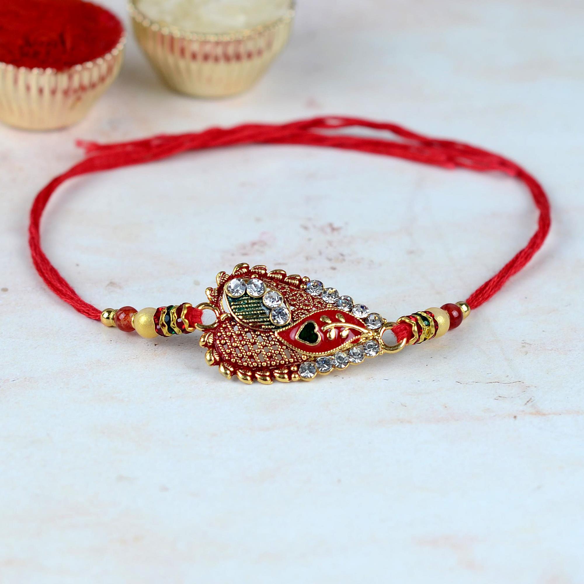 Red Leaf Metal Rakhi | Designer Rakhi