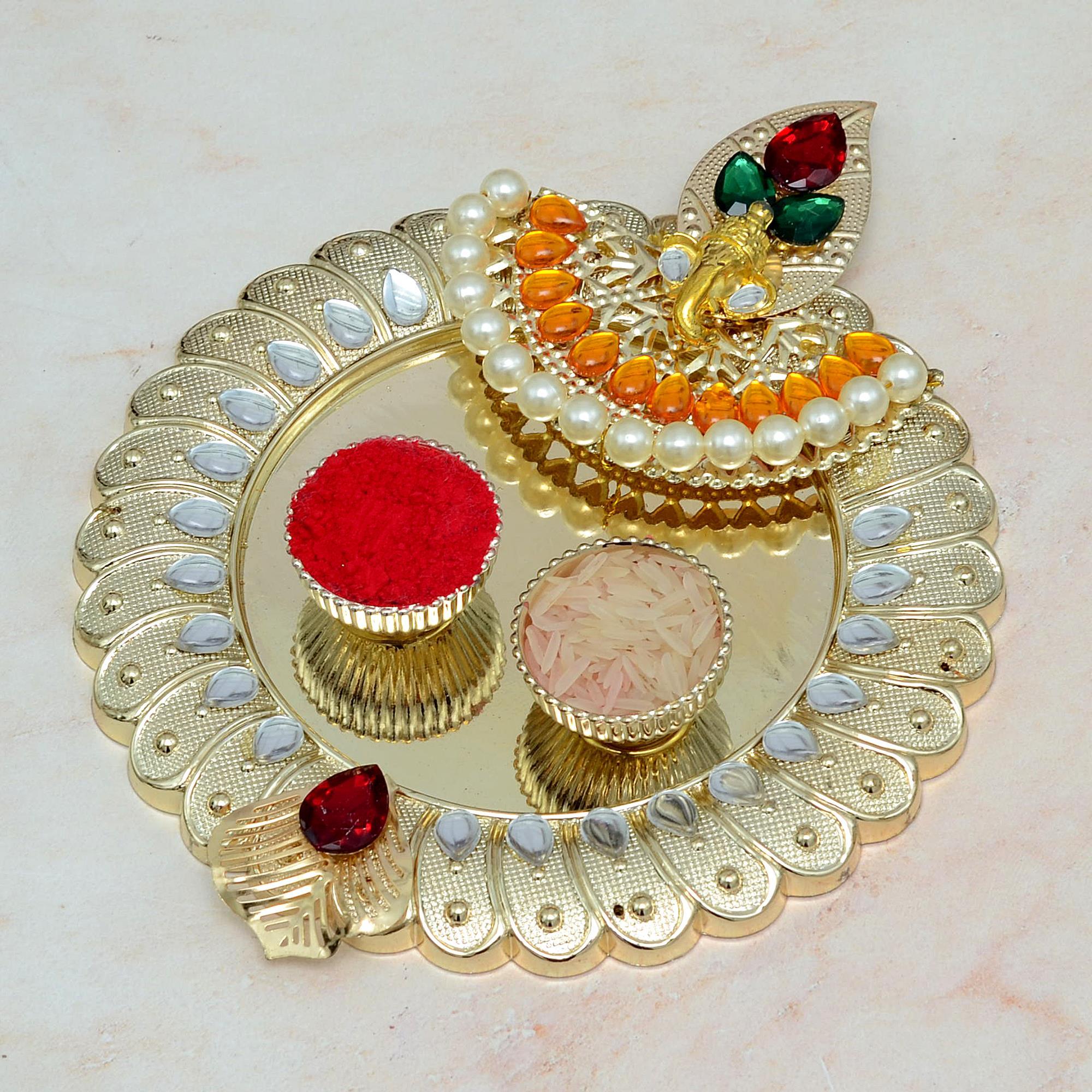 Round Light-Golden Shiny Puja Thali | Exclusive Thalis
