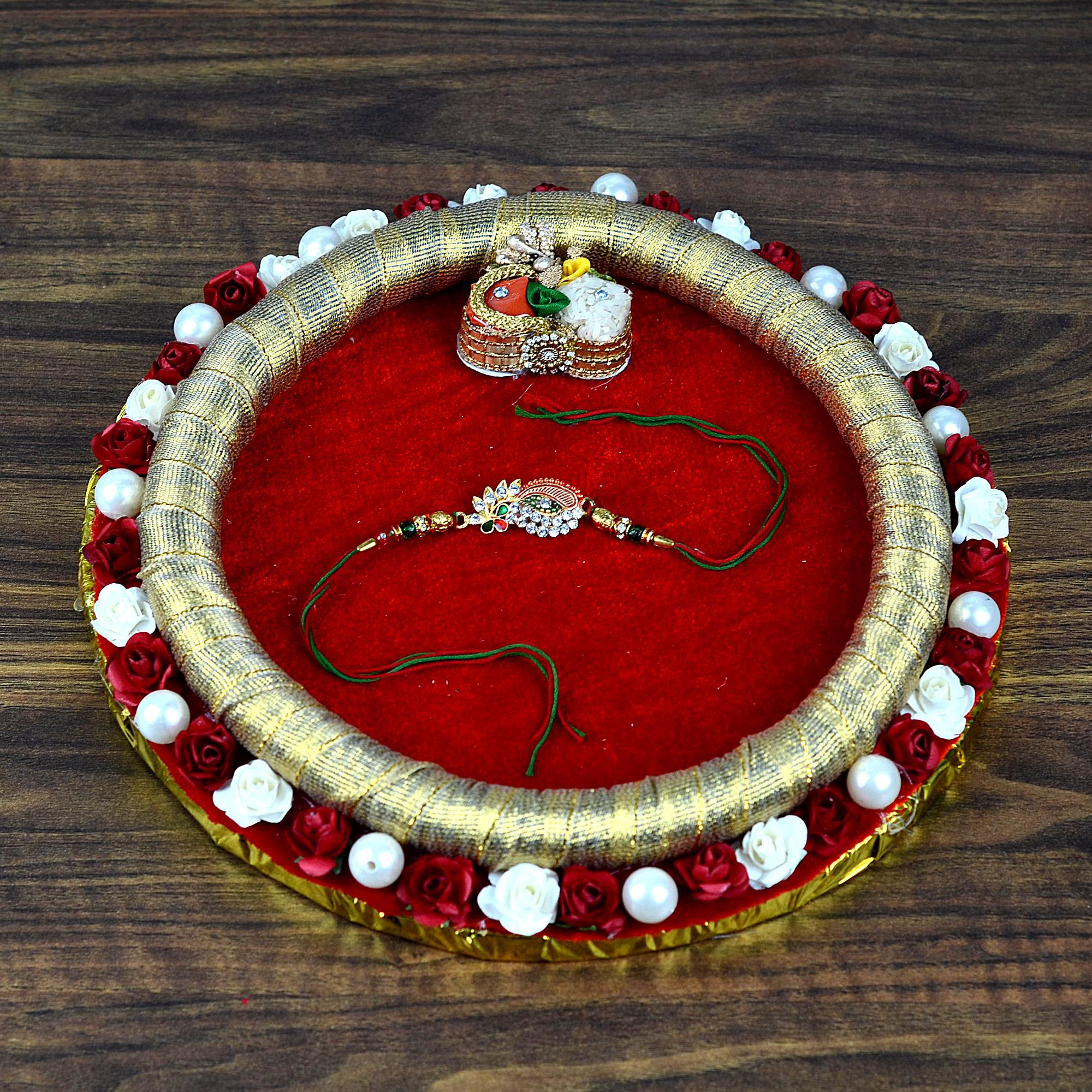 Stone Studded Rakhi Thali With Roli Chawal, | Rakhi Thali