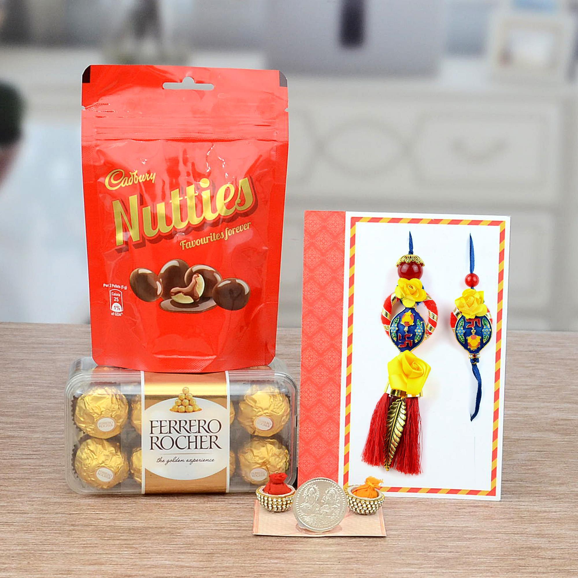 Ferrero Rocher Nutties Pack & Rakhi | Chocolate Hampers
