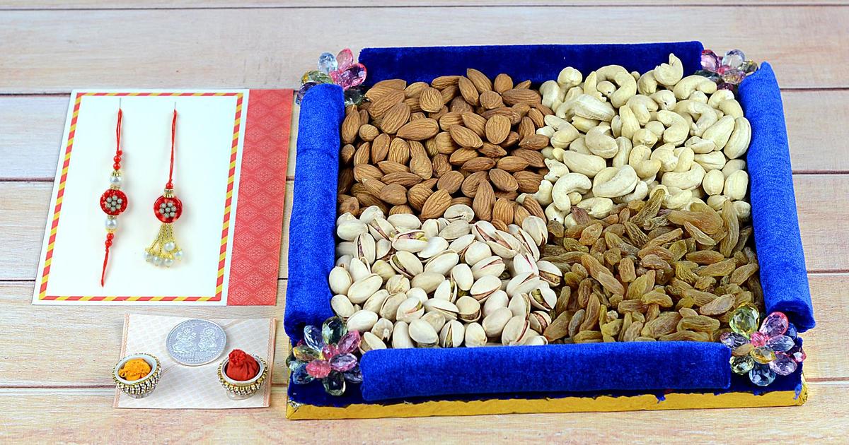 Exclusive Pista Mixed Thali With Rakhi | Choco DryFruit Hampers
