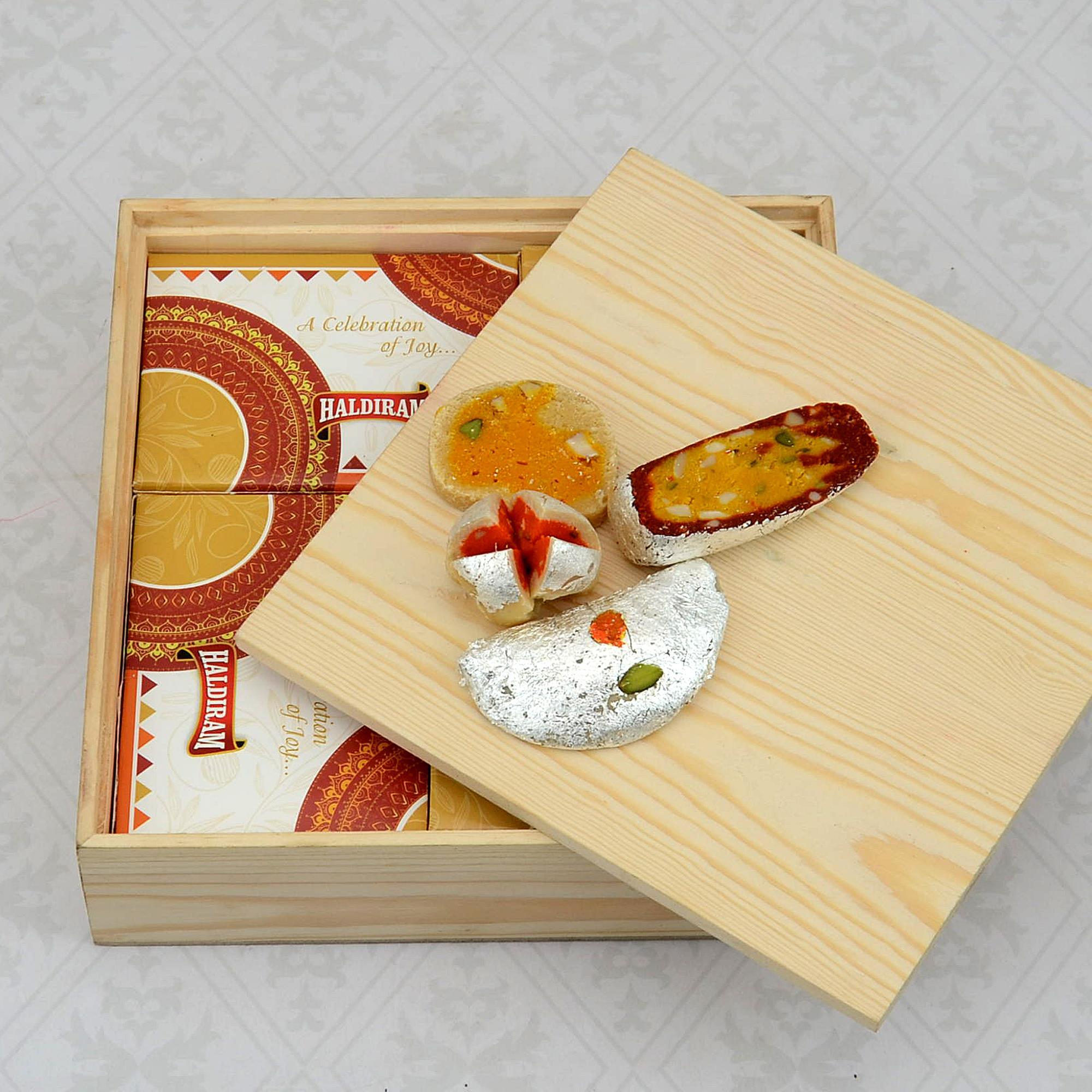 Sweets & Rakhi in Wooden Box | Rakhi Sweets