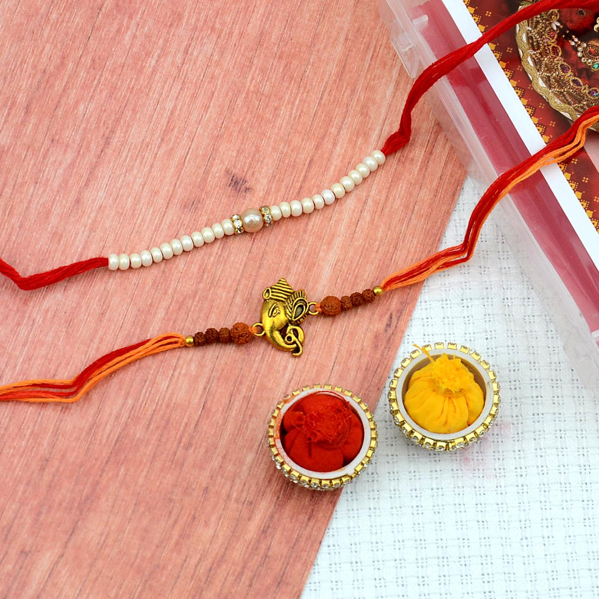 Pearl and Ganesha Rakhi Set | Set of 2 Rakhis
