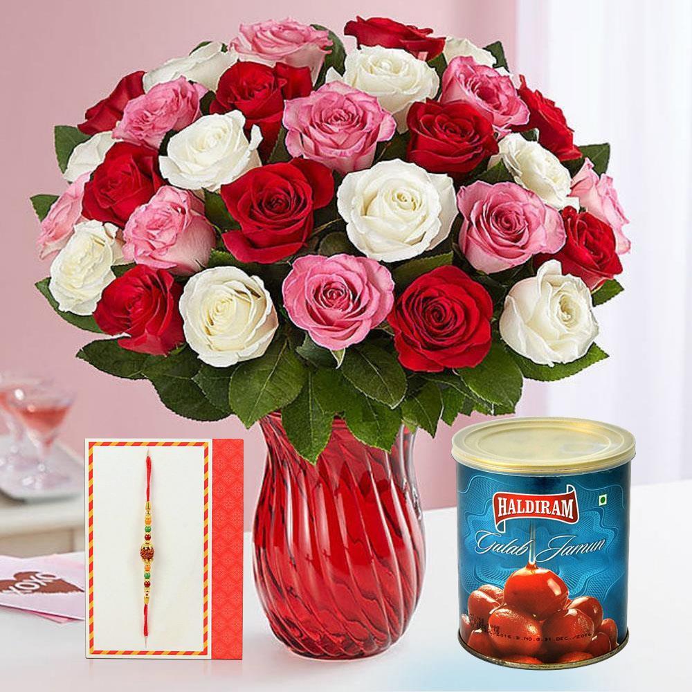 Roses, Gulab Jamun & Rakhi | Rakhi Hampers Same Day
